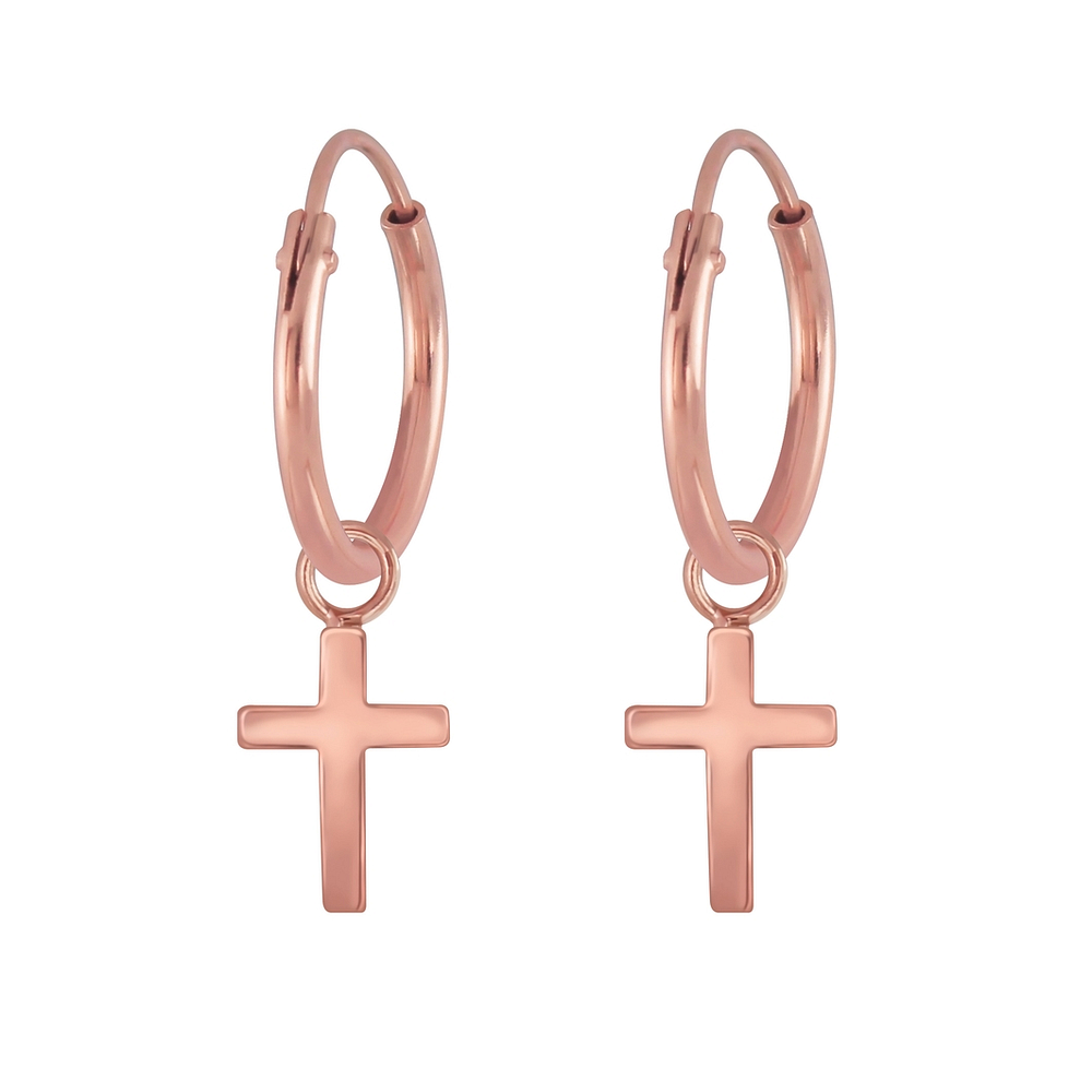 925 Silver Jewelry | Silver Cross Charm Hoop Earrings - 5747