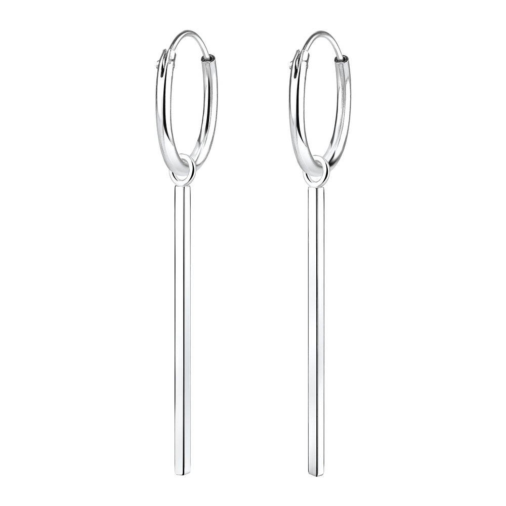 925 Silver Jewelry | Silver Bar Charm Hoop Earrings - 4991