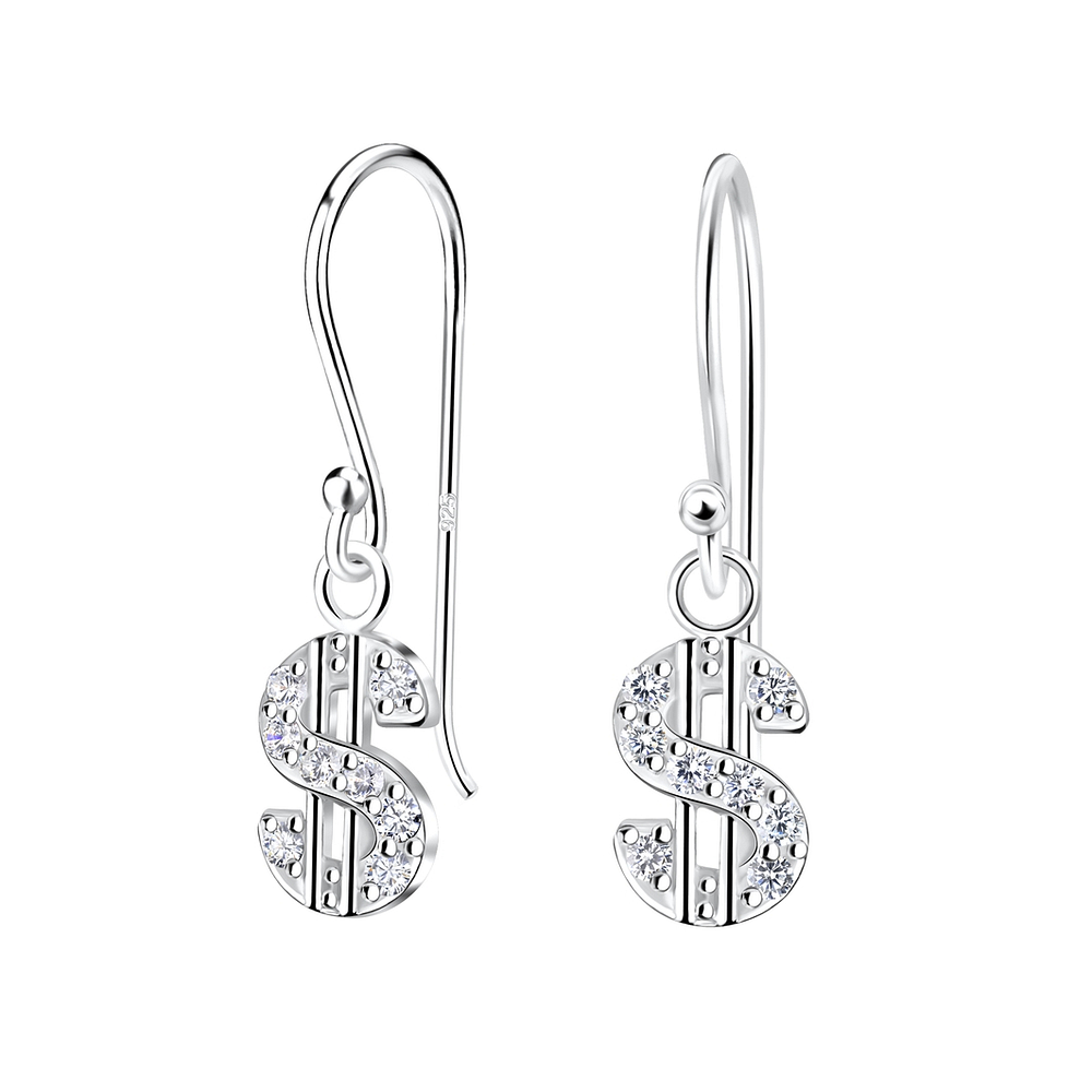 925 Silver Jewelry | Silver Dollar Sign Earrings - 10142