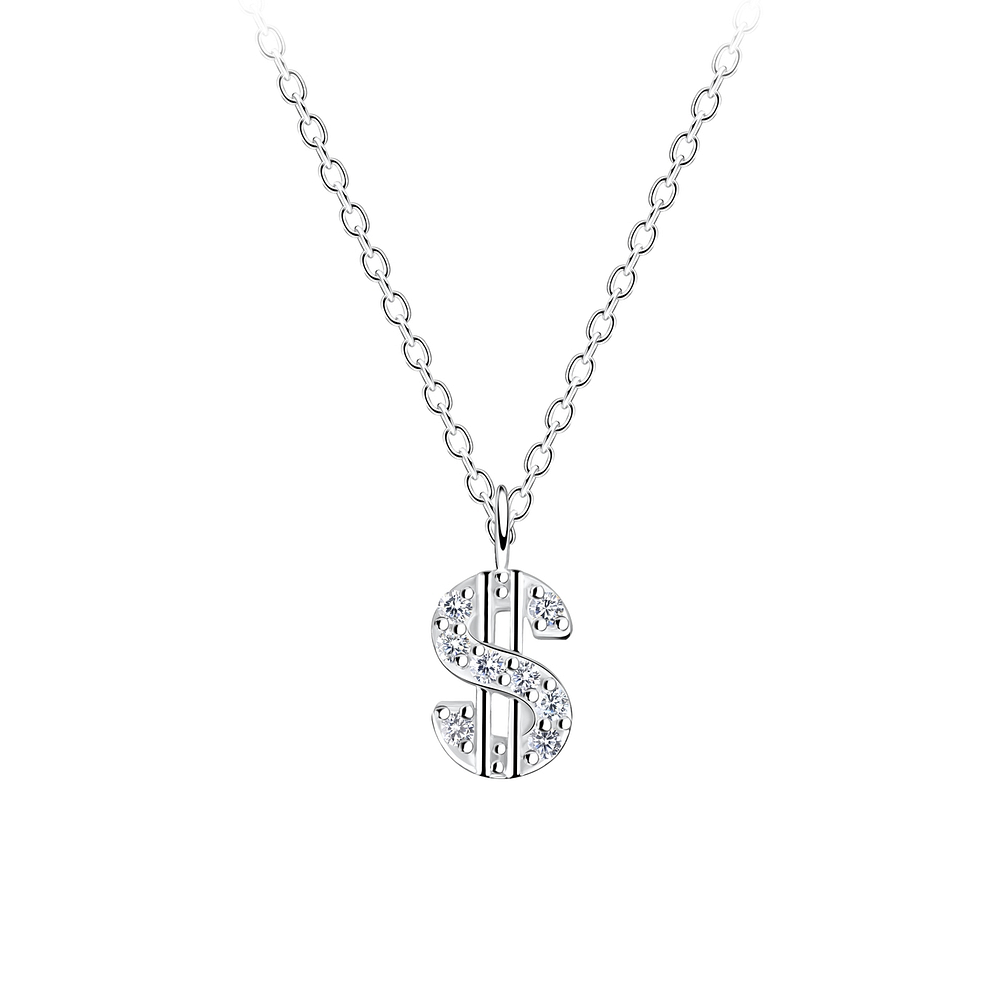 925 Silver Jewelry | Silver Dollar Sign Necklace - 10143