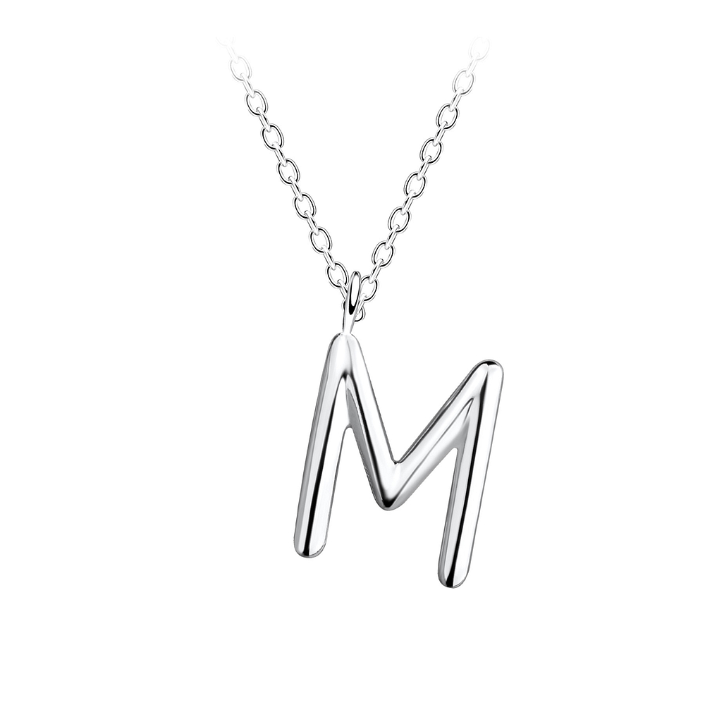 925 Silver Jewelry | Silver Letter M Necklace - 18635