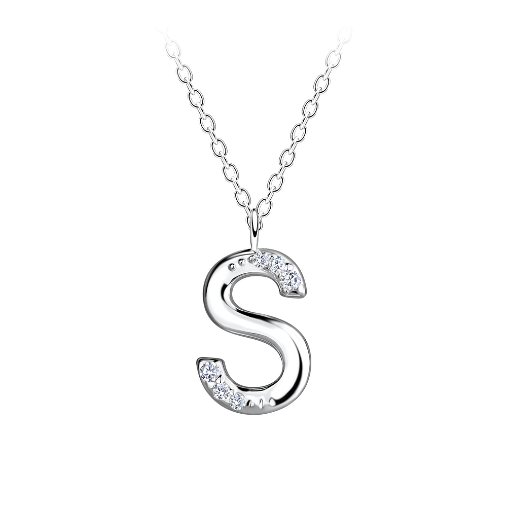 925 Silver Jewelry | Silver Letter S Necklace - 19567