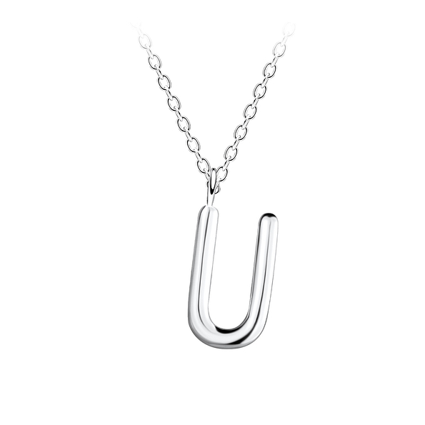 925 Silver Jewelry | Silver Letter U Necklace - 18639