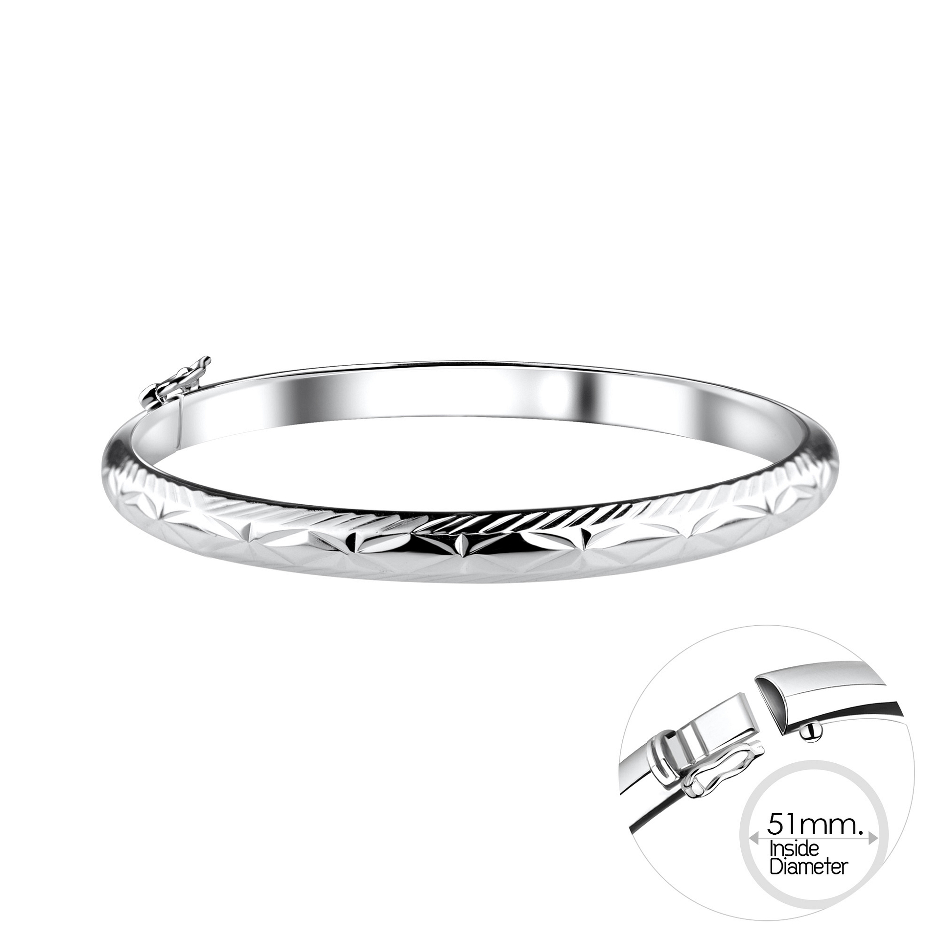 925 Silver Jewelry | 5mm Silver Bangle With Diamond Cut - 9994