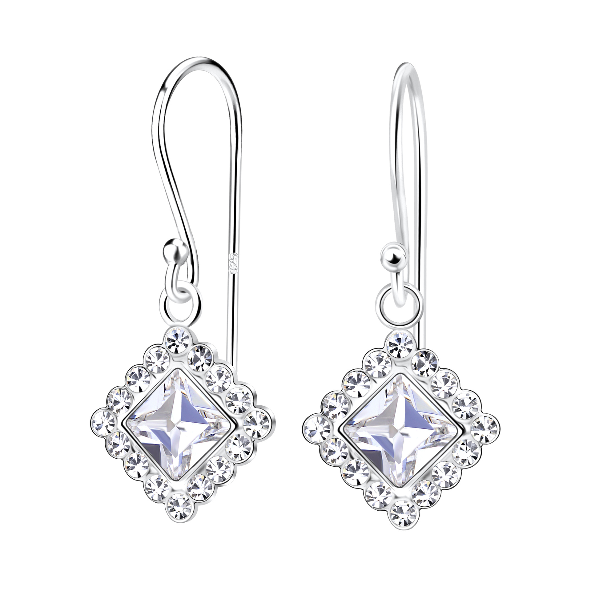 925 Silver Jewelry | Silver Square Crystal Earrings - 14253