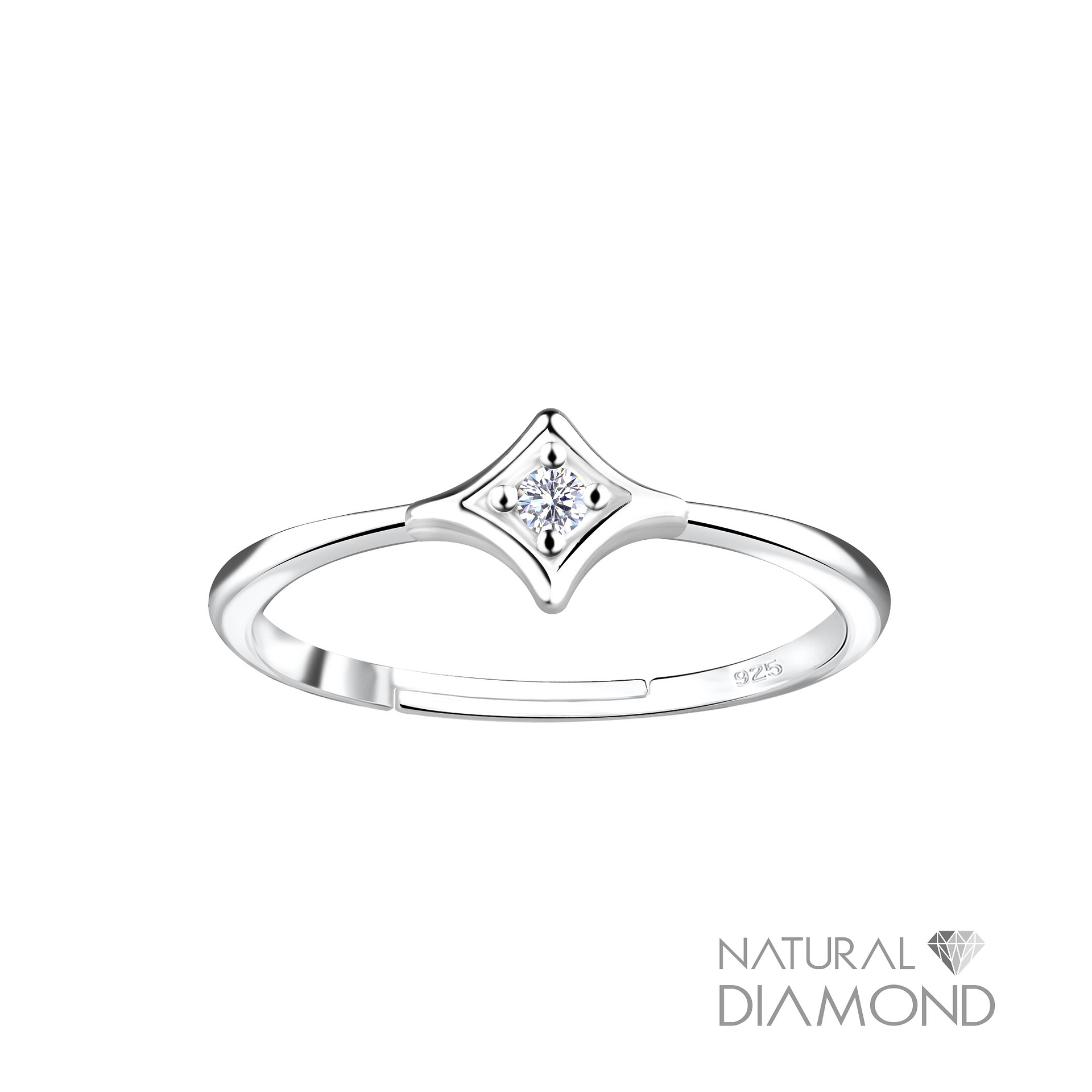 925 Silver Jewelry | Silver Diamond Shaped Adjustable Ring With Natural ...