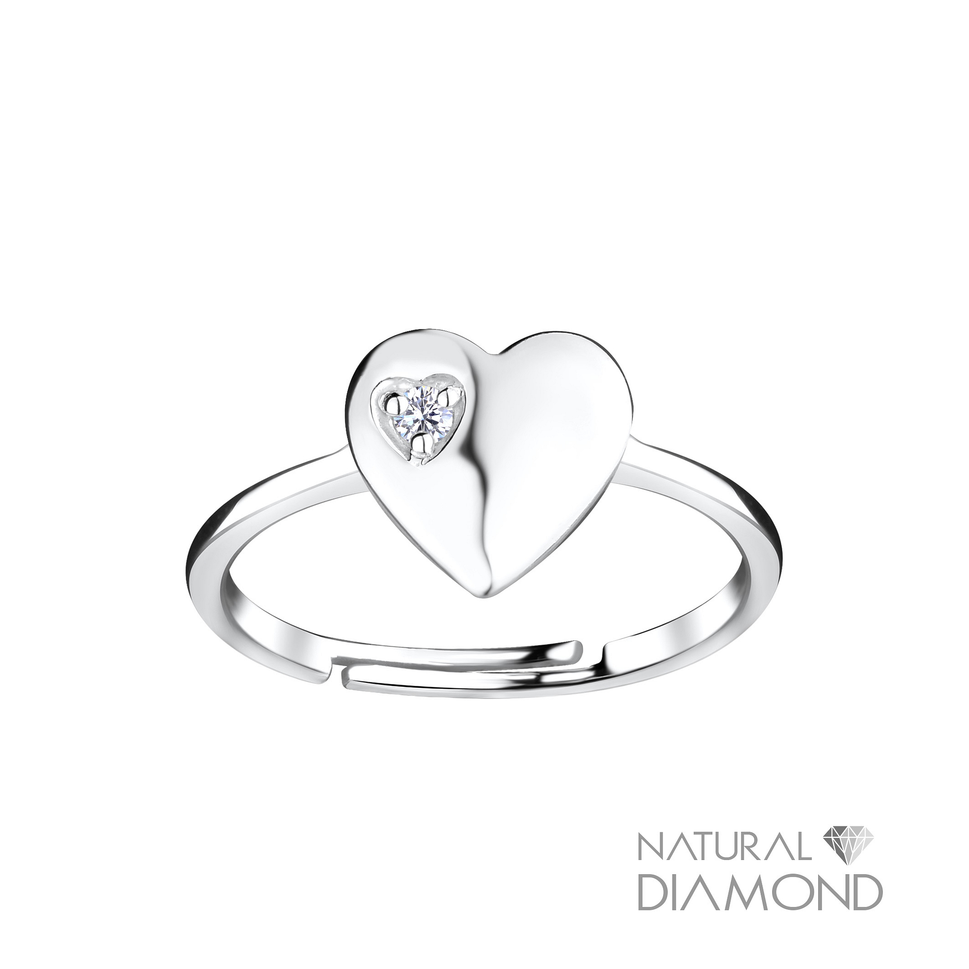 925 Silver Jewelry | Silver Heart Adjustable Ring With Natural Diamond ...