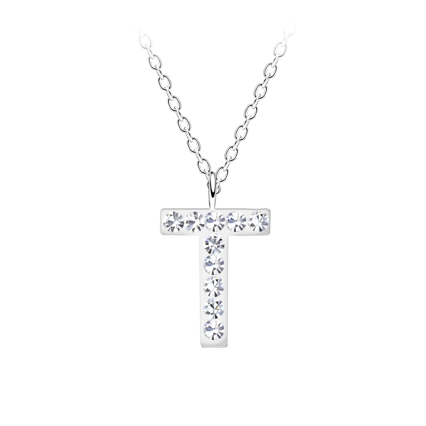 925 Silver Jewelry | Silver Letter T Necklace - 19546