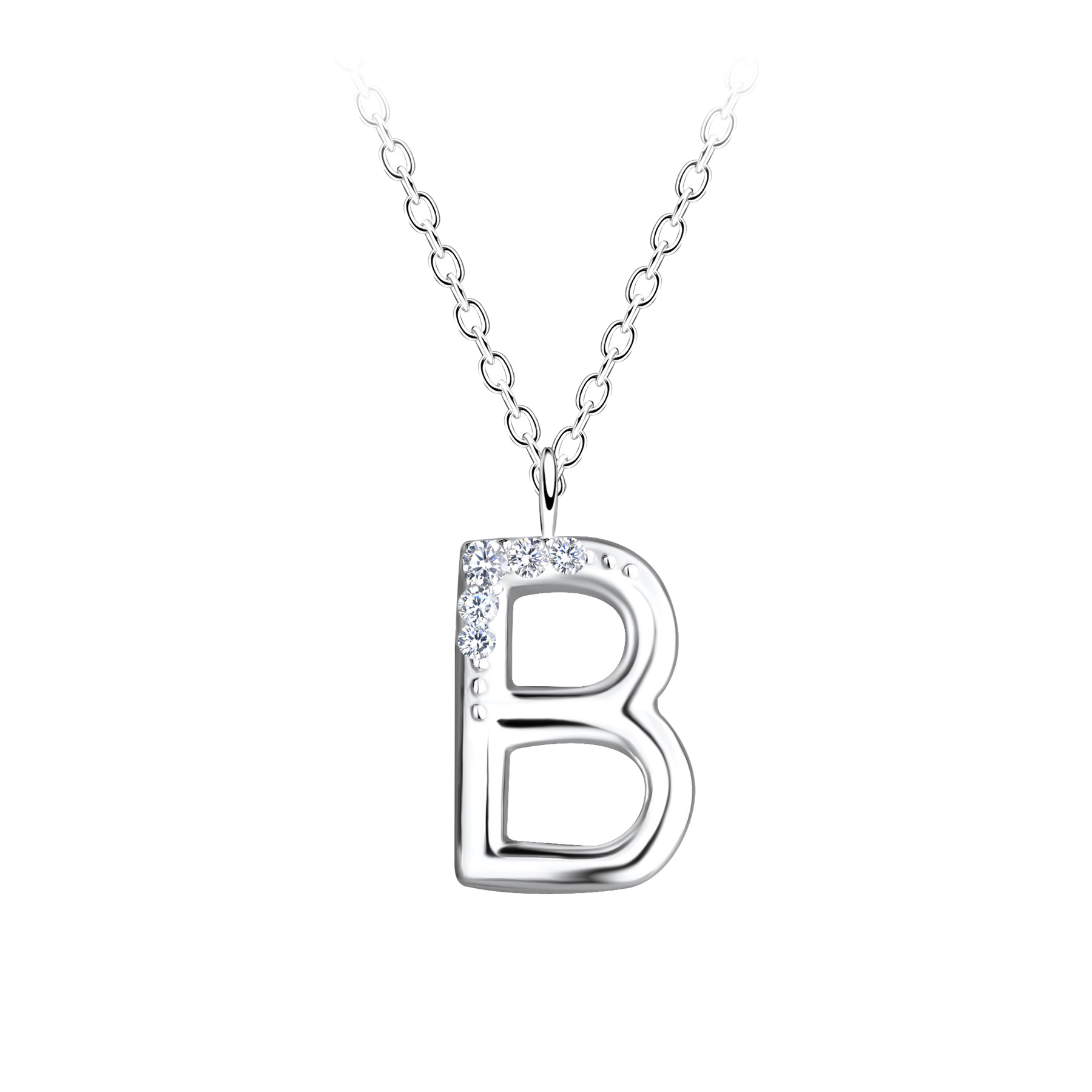 925 Silver Jewelry | Silver Letter B Necklace - 19561