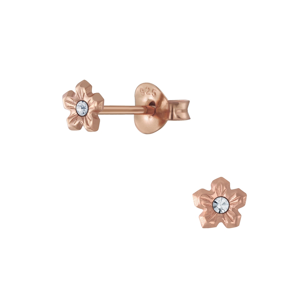 925 Silver Jewelry | Silver Flower Crystal Stud Earrings - 5365