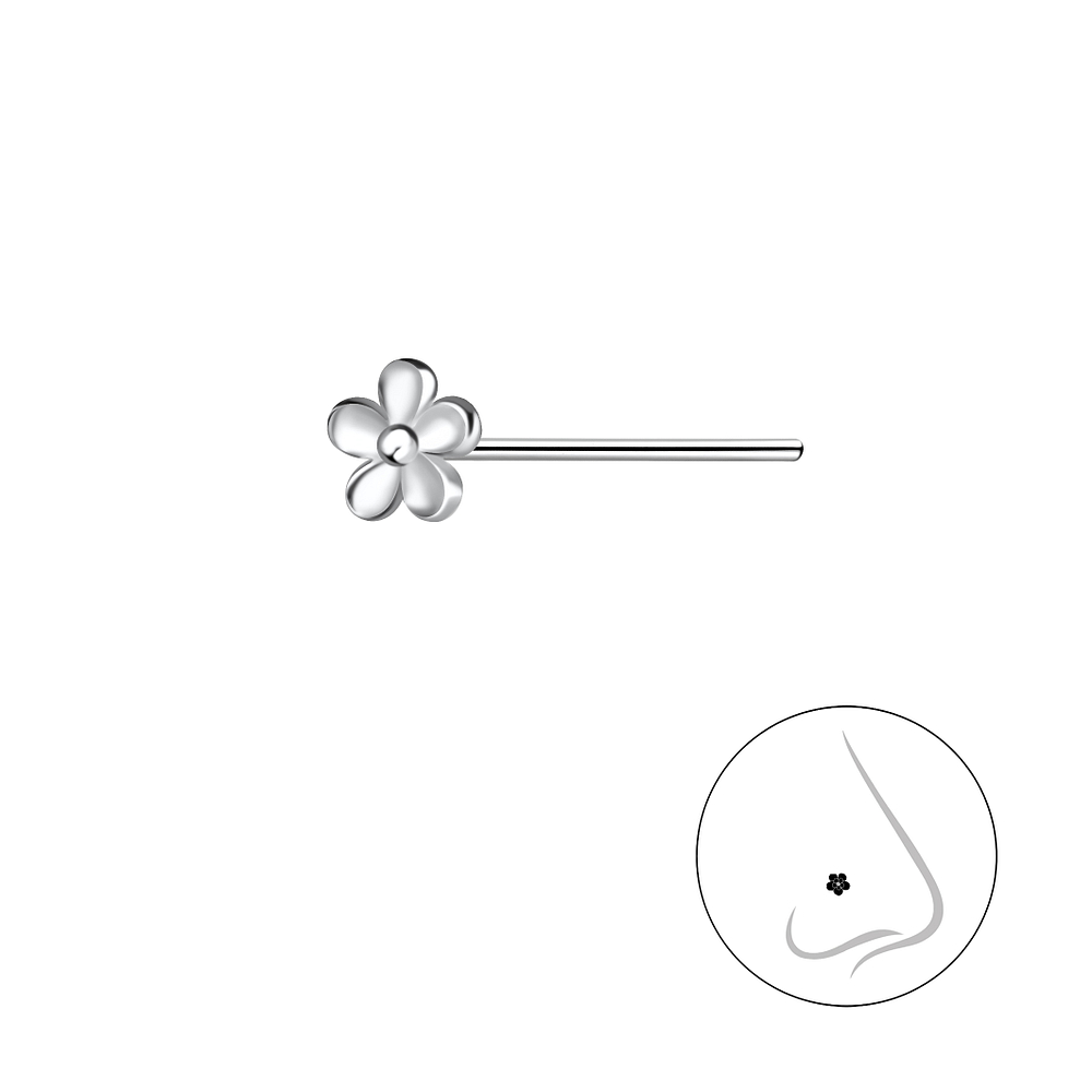 925 Silver Jewelry | Silver Flower Nose Stud - 21151