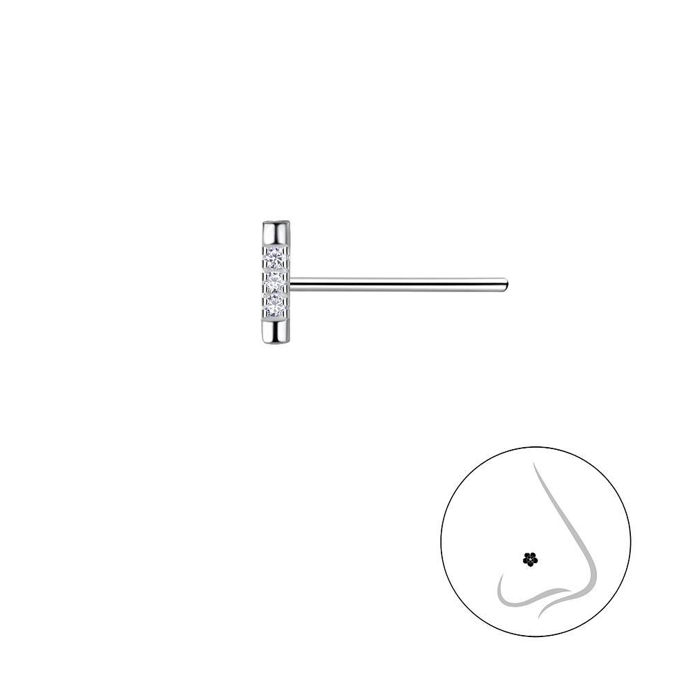 925 Silver Jewelry | Silver Bar Nose Stud - 21573
