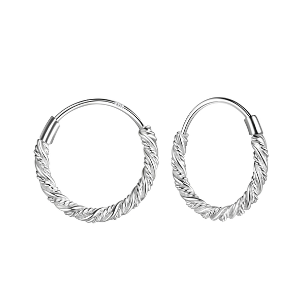925 Silver Jewelry | 14mm Silver Twisted Hoop Earrings - 9182