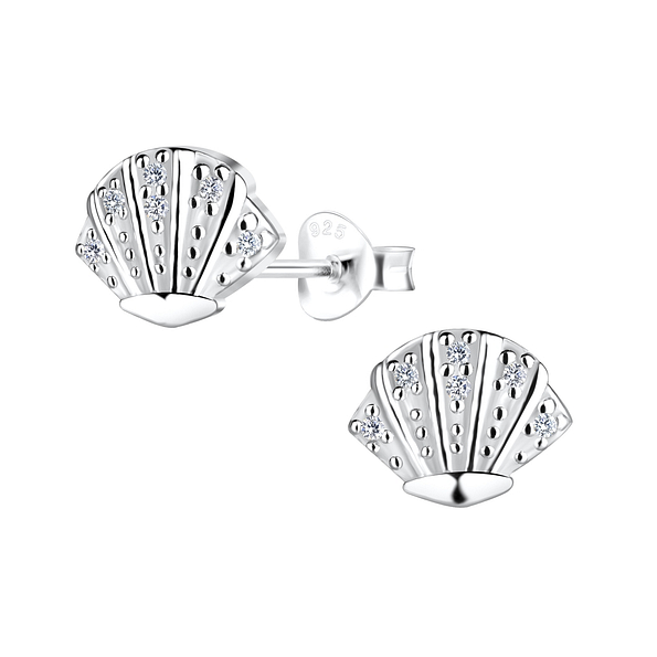 925 Silver Jewelry | Silver Shell Stud Earrings - 17204