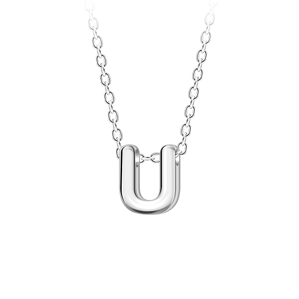 925 Silver Jewelry | Silver Letter U Beaded Necklace - 23699