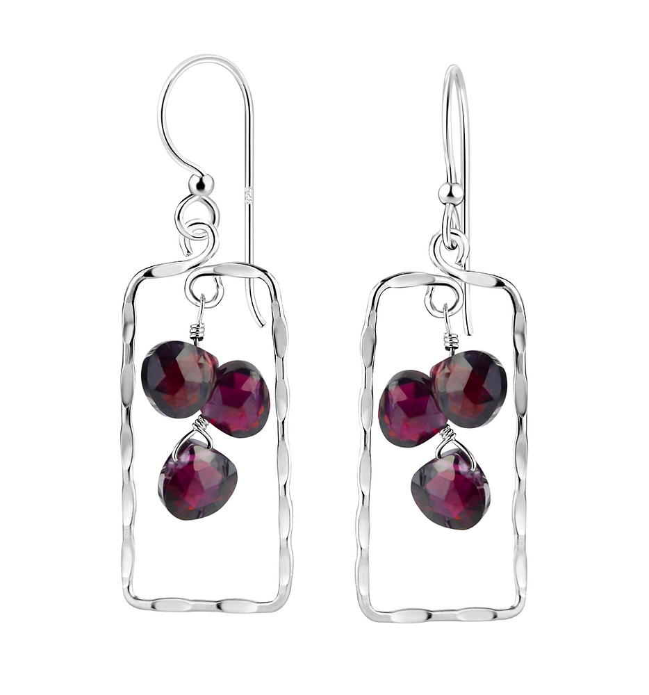925 Silver Jewelry | Silver Rectangle Earrings With Precious Stone - 7107