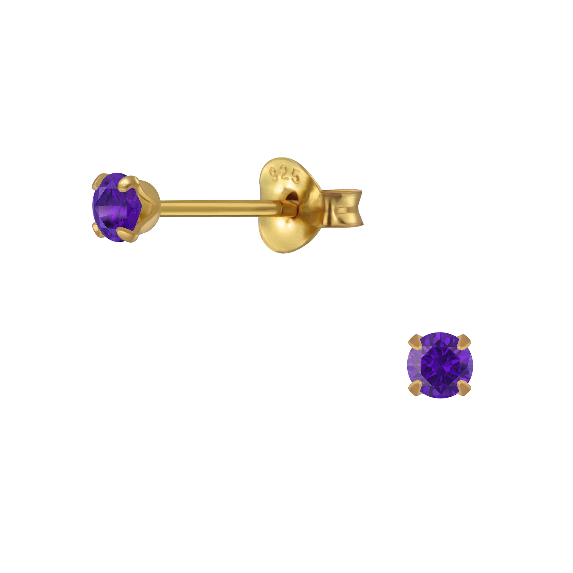 925 Silver Jewelry | 3mm Round Cubic Zirconia Silver Stud Earrings - 3088