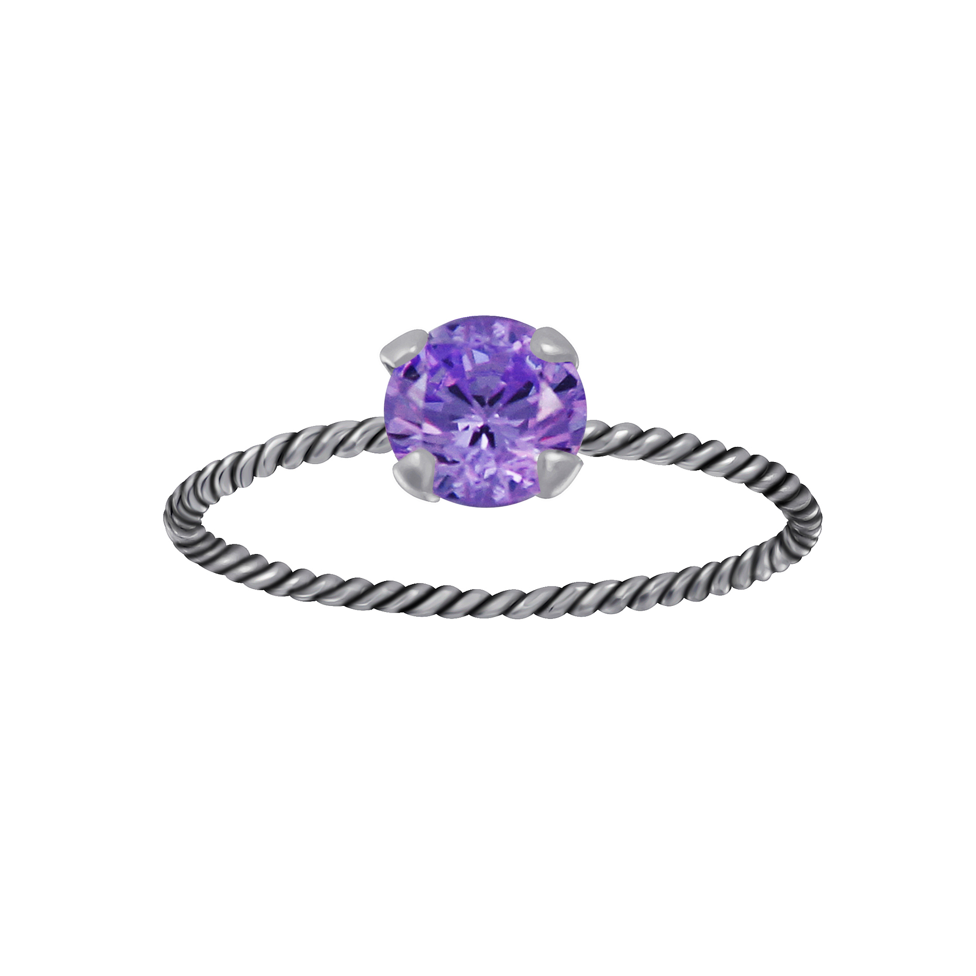 925 Silver Jewelry | Silver Twisted Band Solitaire Ring - 3671
