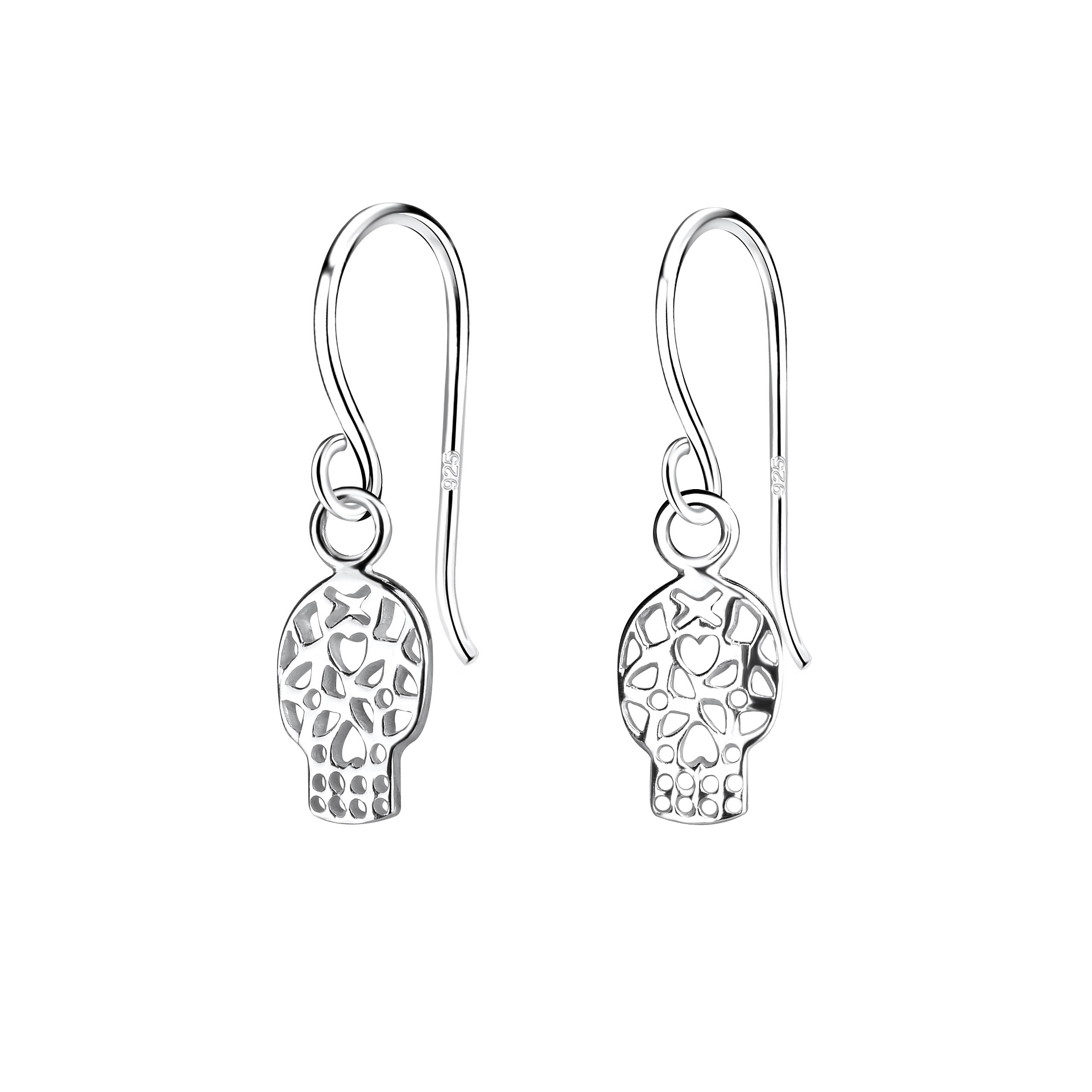 925 Silver Jewelry | Silver Skull Earrings - 12782