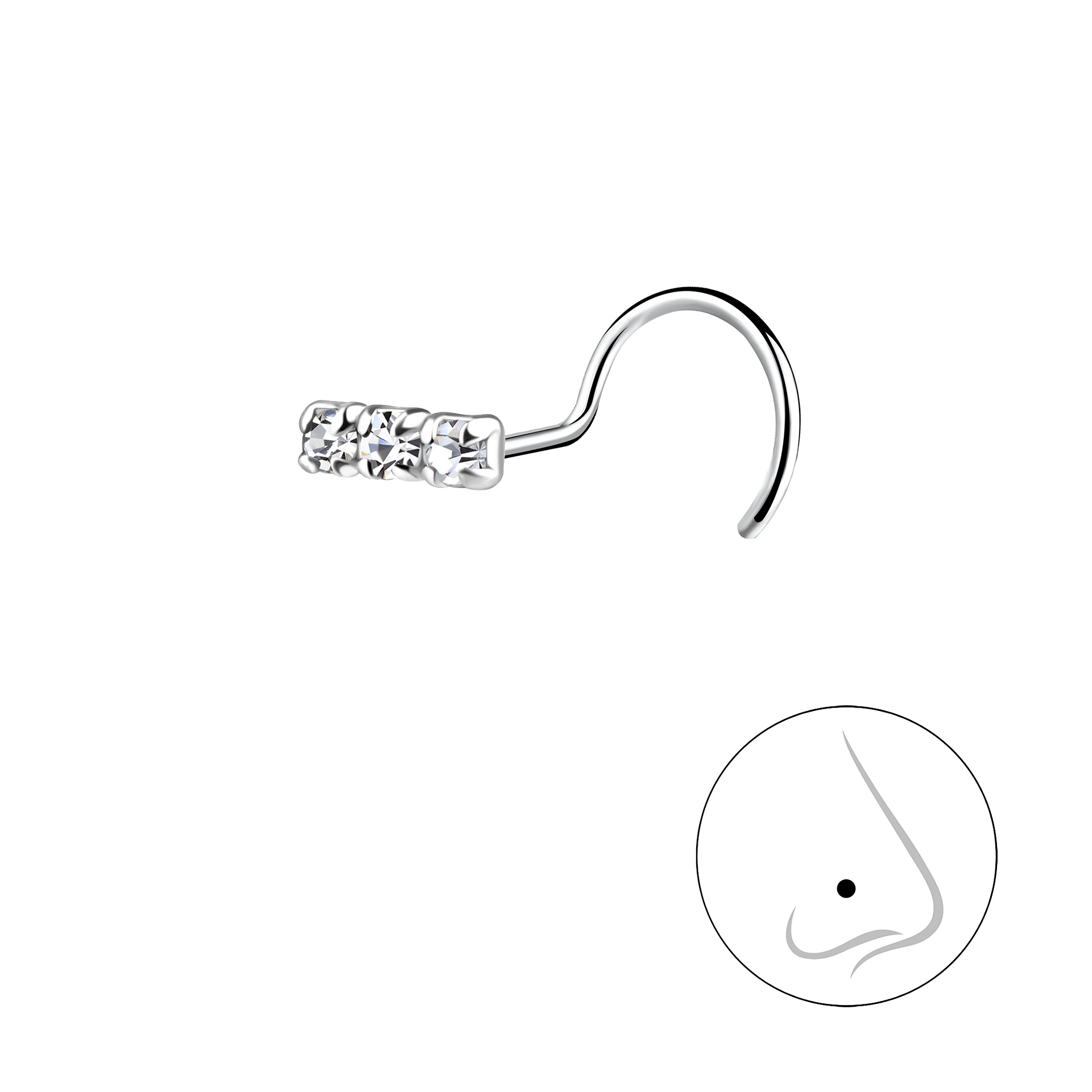 925 Silver Jewelry | Silver Bar Crystal Nose Spinner - 12887