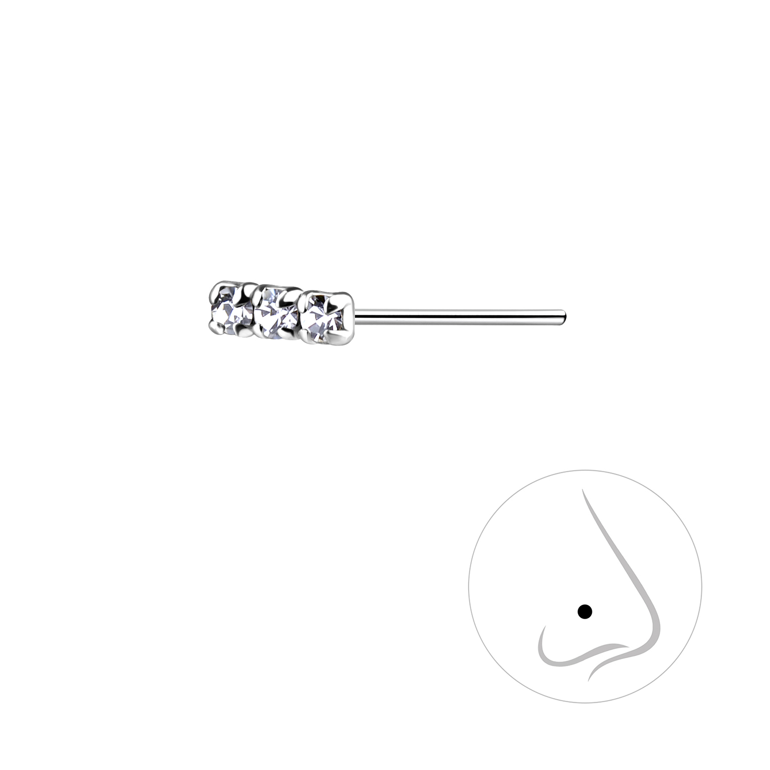925 Silver Jewelry | Silver Crystal Bar Nose Stud - 12888