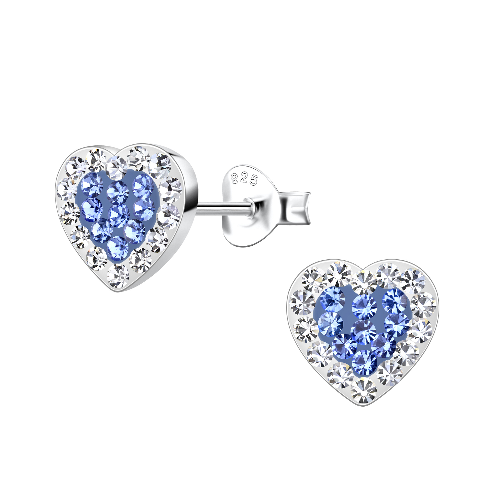 925 Silver Jewelry | Silver Heart Crystal Stud Earrings - 15688