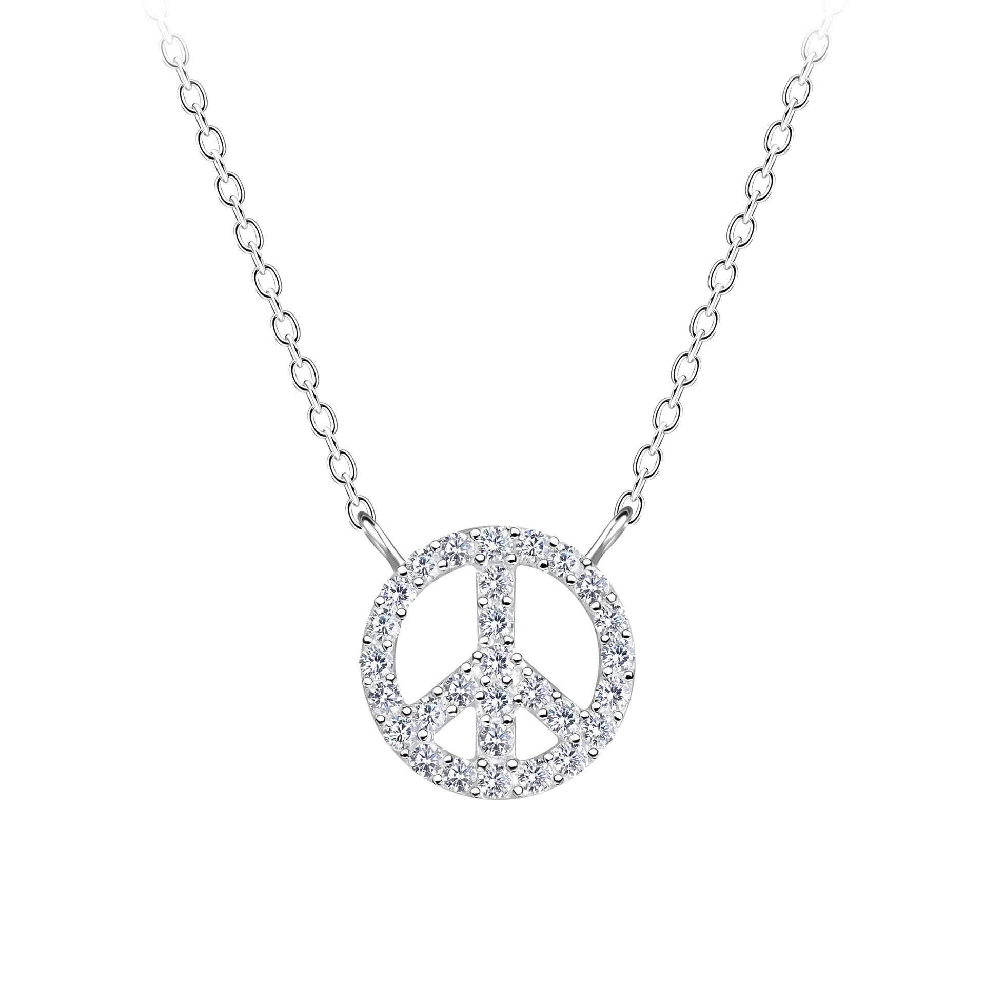 925 Silver Jewelry | Silver Peace Sign Necklace - 17388