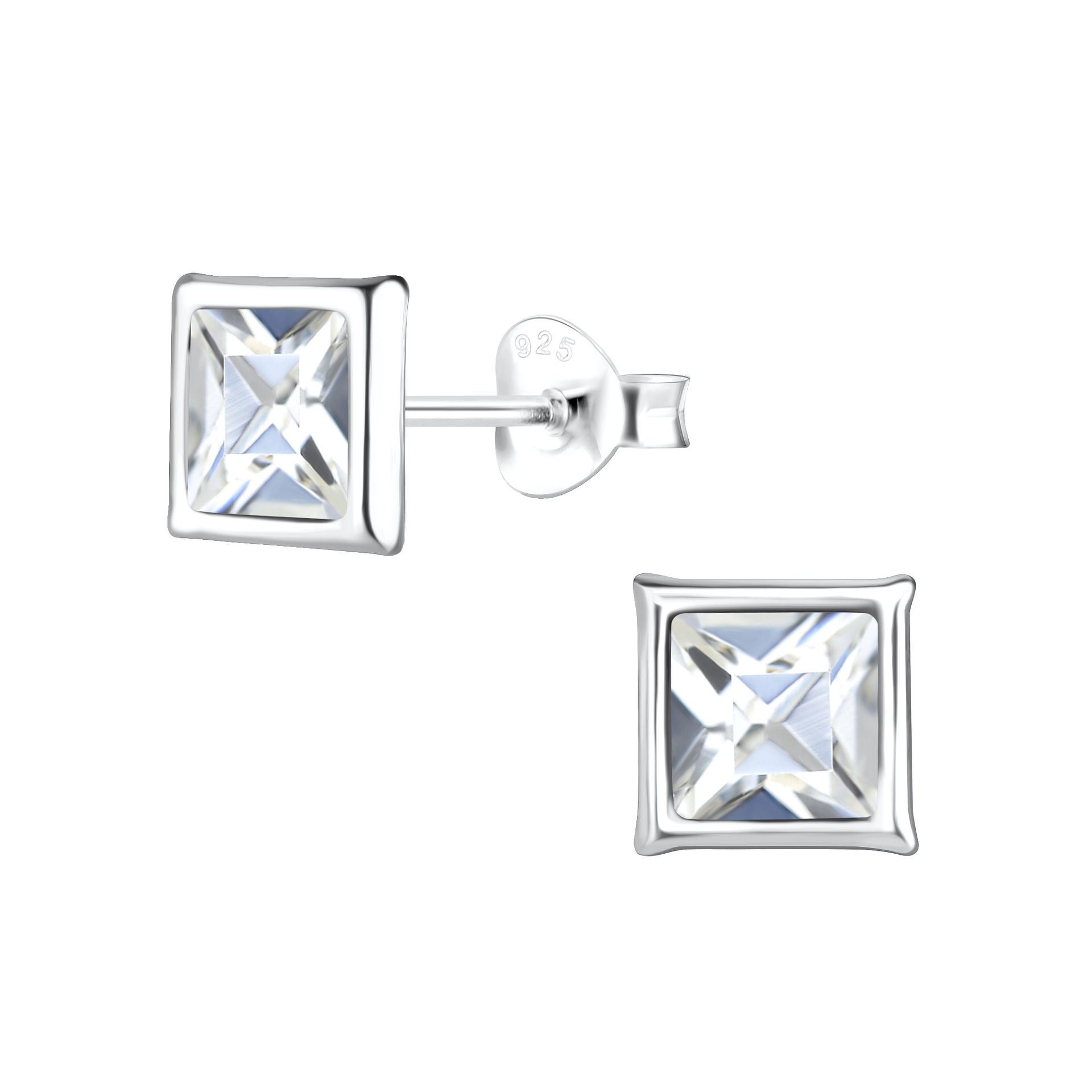 925 Silver Jewelry | Silver Square Crystal Stud Earrings - 17552