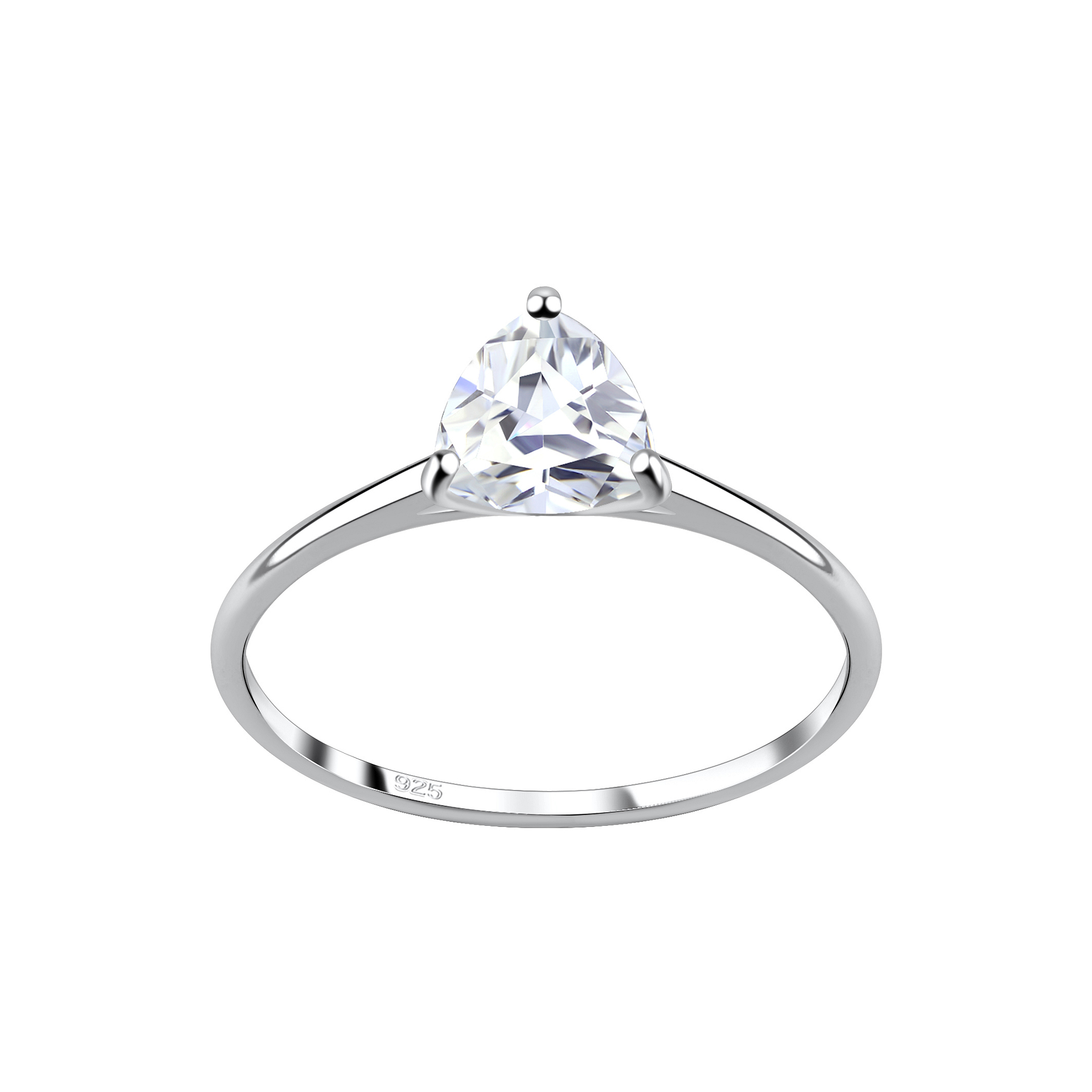 925 Silver Jewelry | 6mm Trillion Cubic Zirconia Silver Ring - 17371