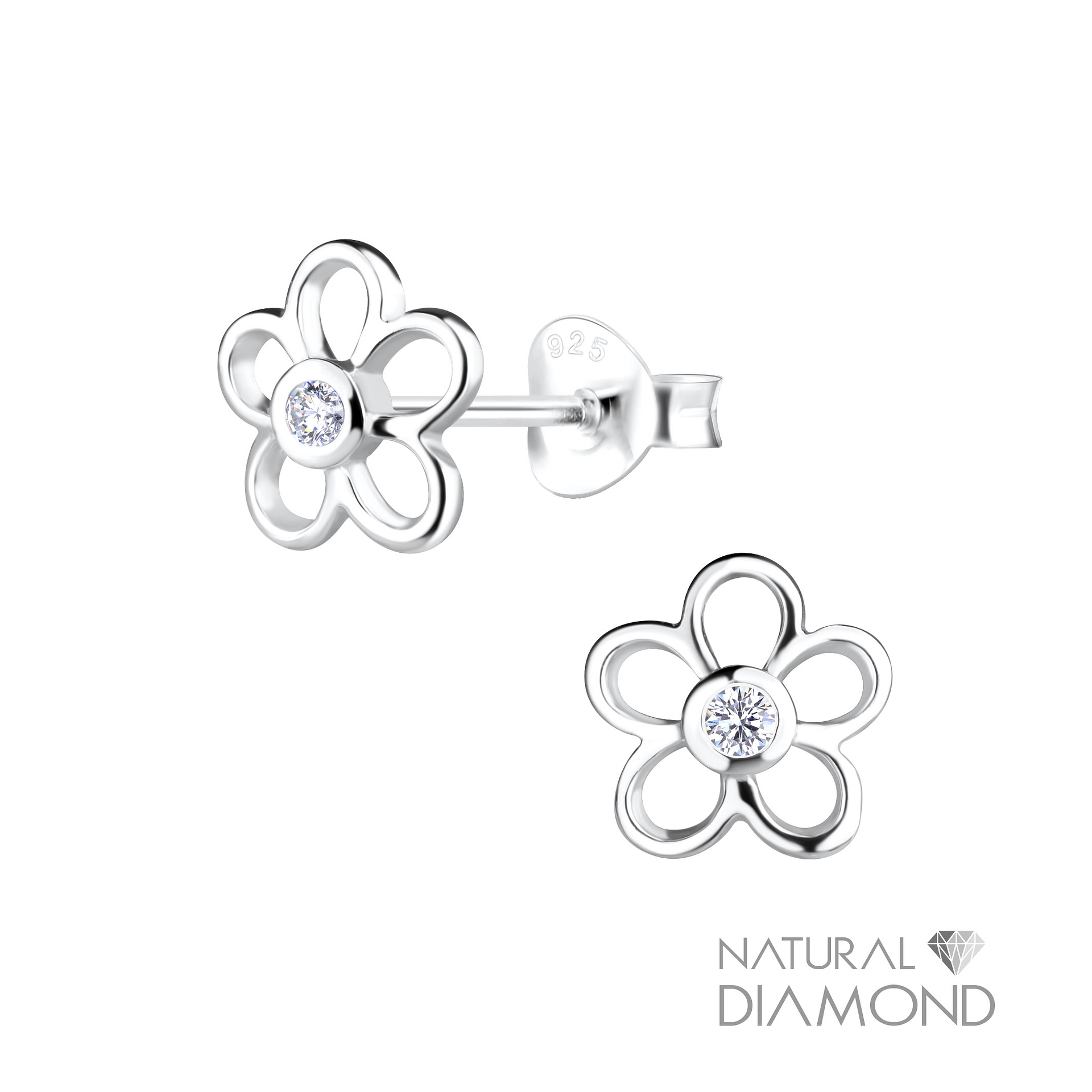 925 Silver Jewelry | Silver Flower Stud Earrings With Natural Diamond ...