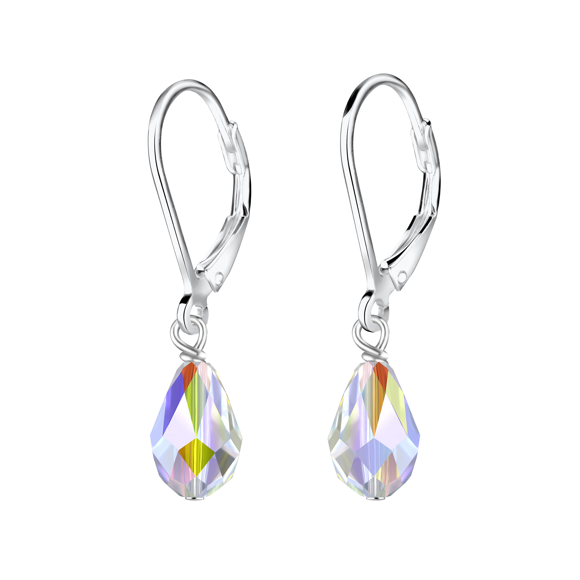 925 Silver Jewelry | Silver Tear Drop Bead Lever Back Earrings - 17749