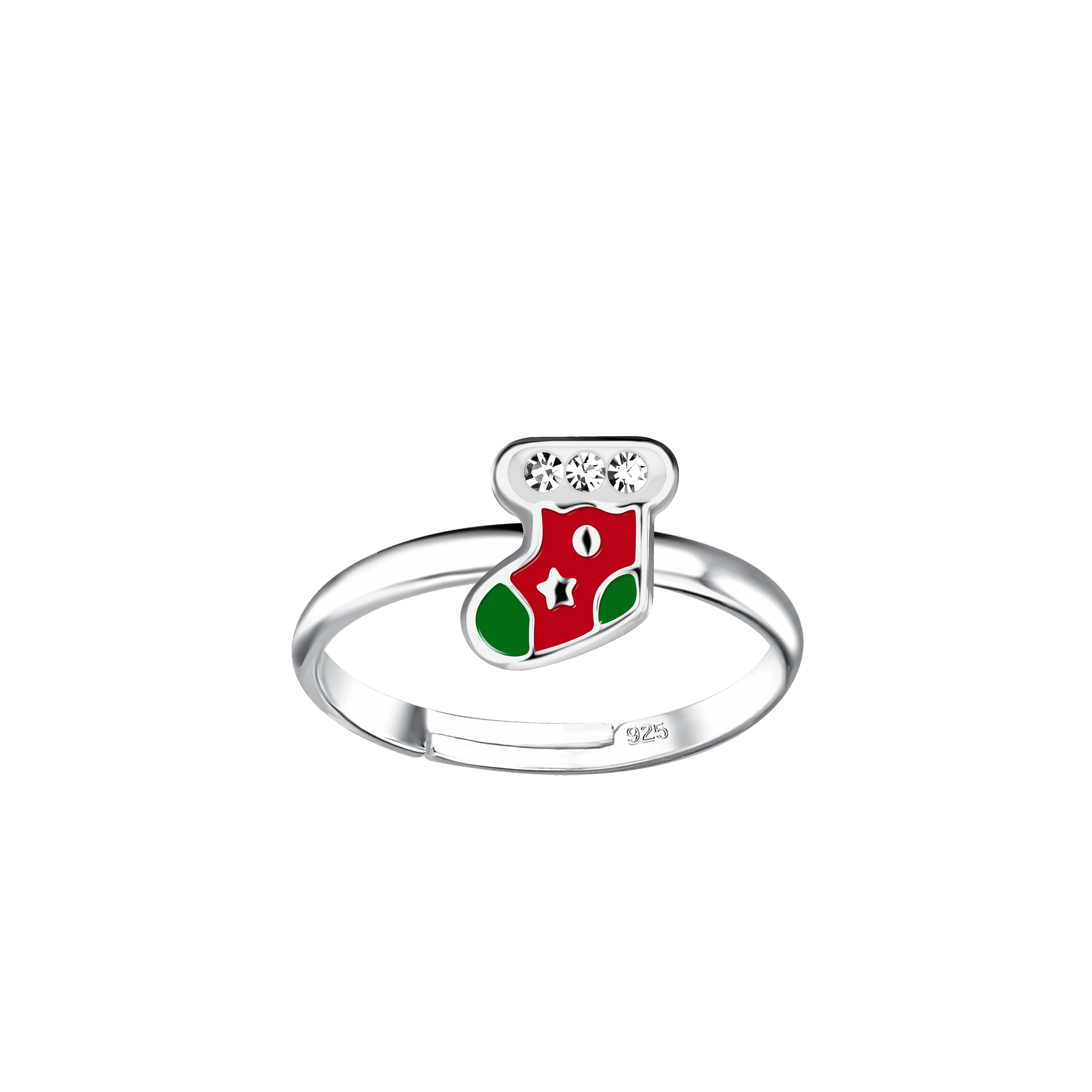 925 Silver Jewelry | Silver Christmas Stocking Adjustable Ring - 20216