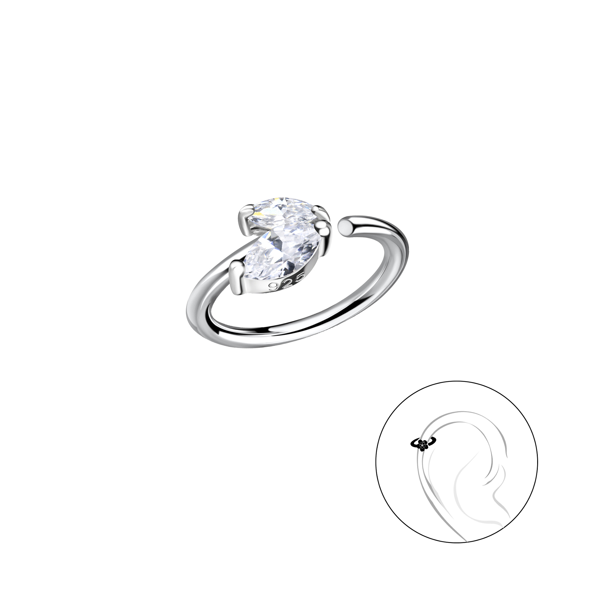 925 Silver Jewelry | Silver Geometric Helix Hoop - 20648