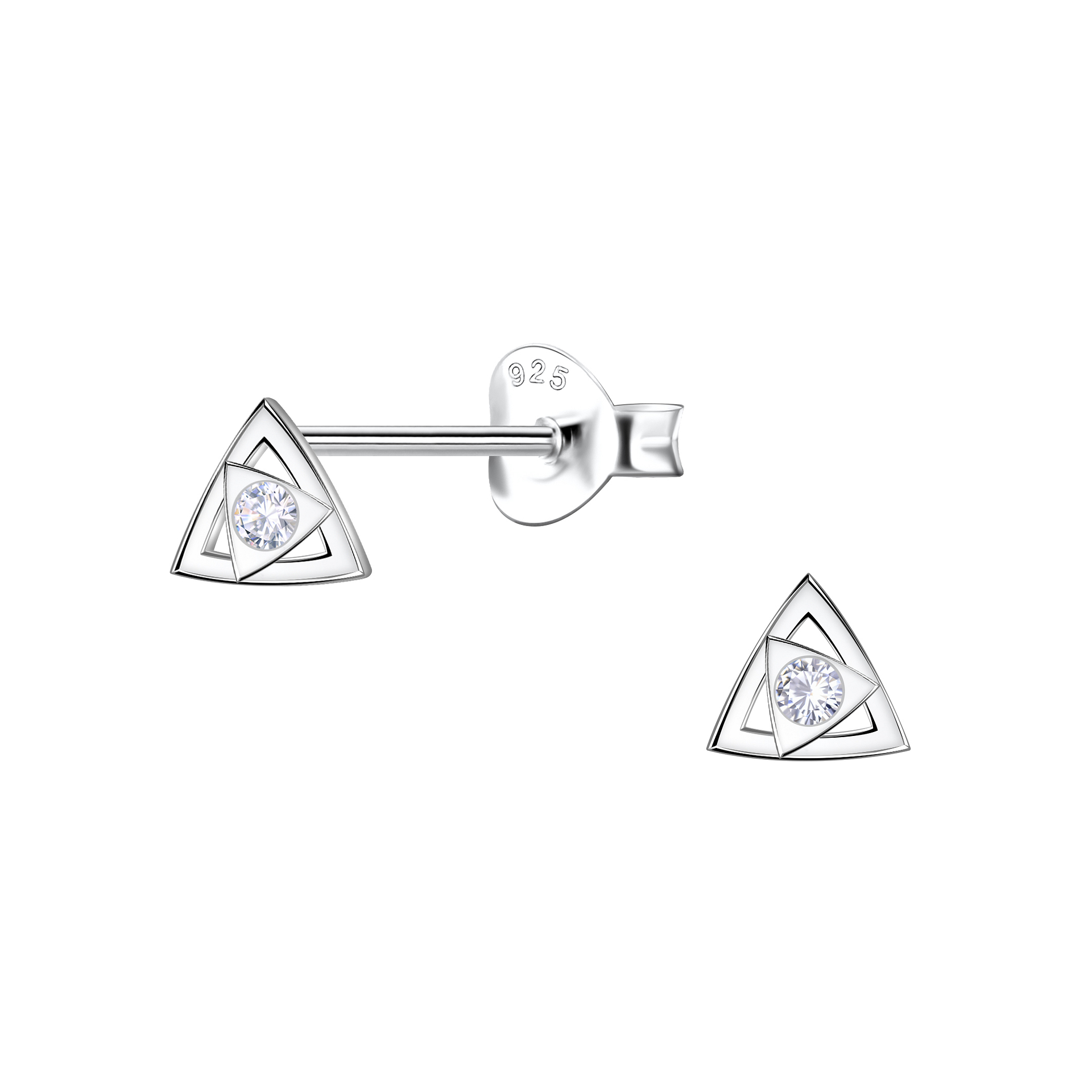 925 Silver Jewelry | Silver Triangle Stud Earrings - 22683