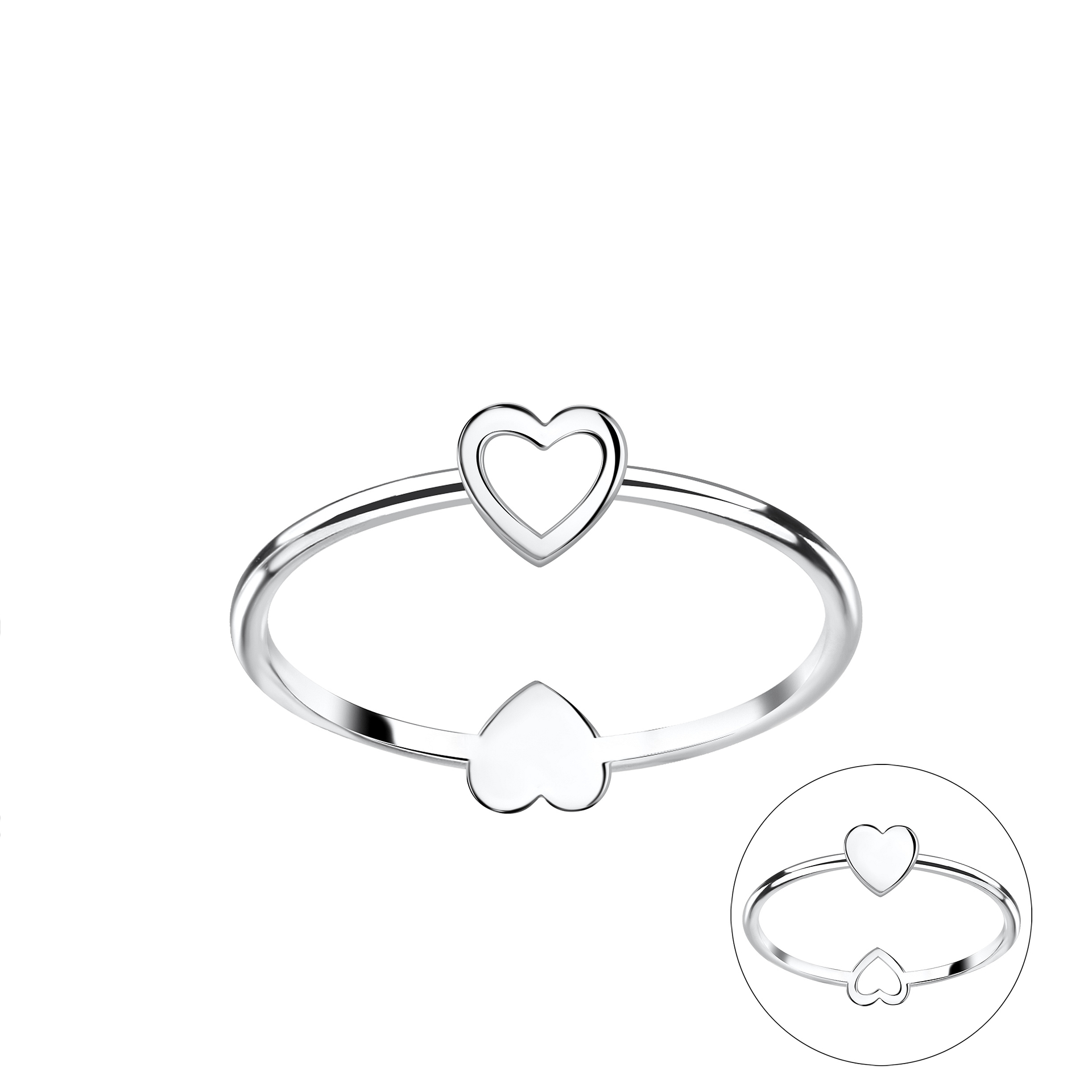 925 Silver Jewelry | Silver Double Sided Heart Ring - 22836
