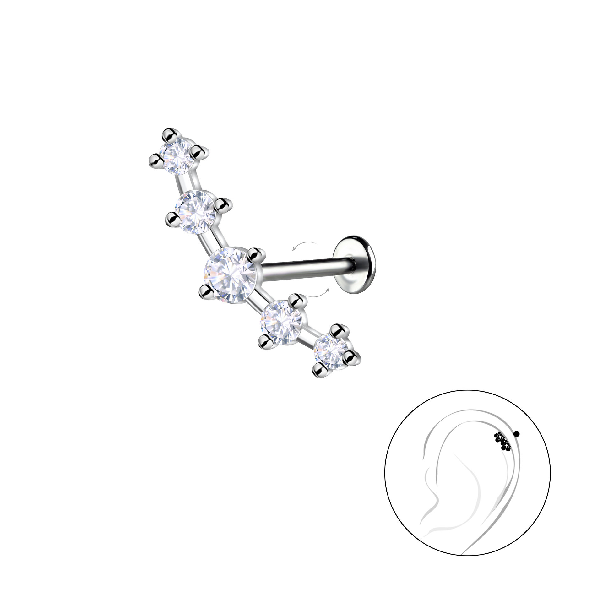 925 Silver Jewelry | Silver Geometric With Titanium Labret - 22743