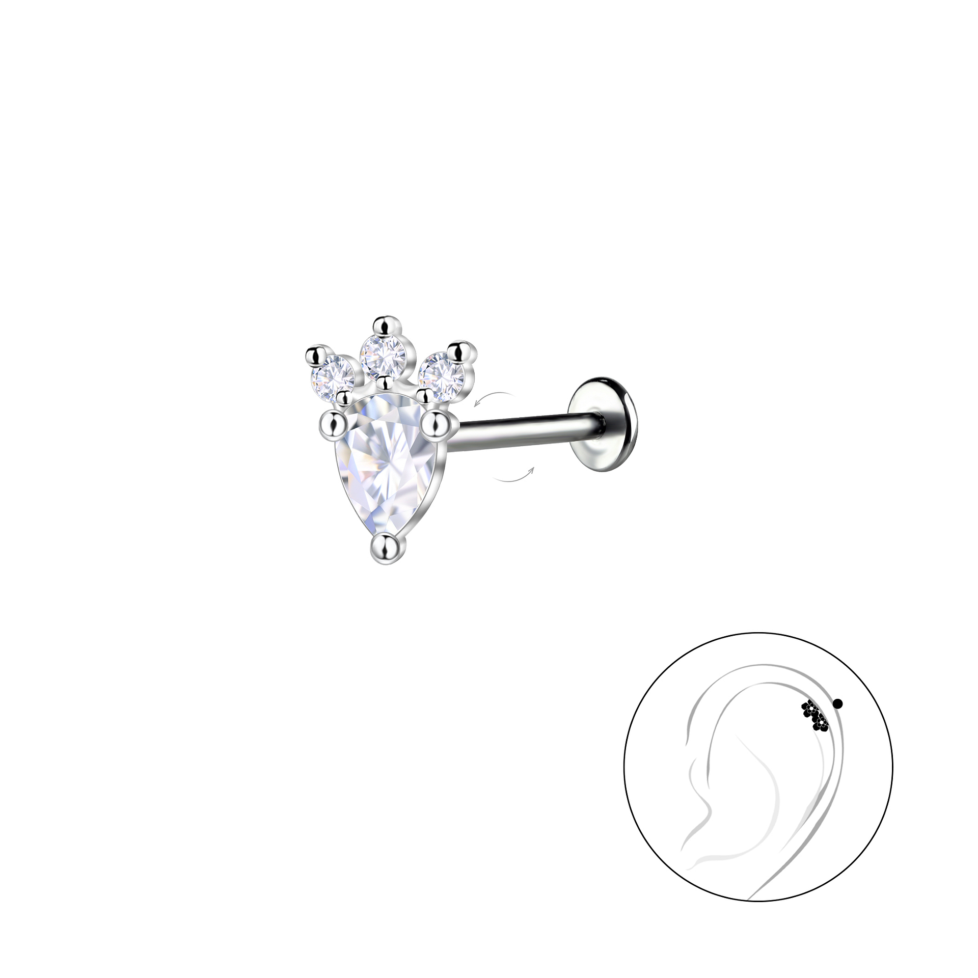 925 Silver Jewelry | Silver Geometric With Titanium Labret - 22758