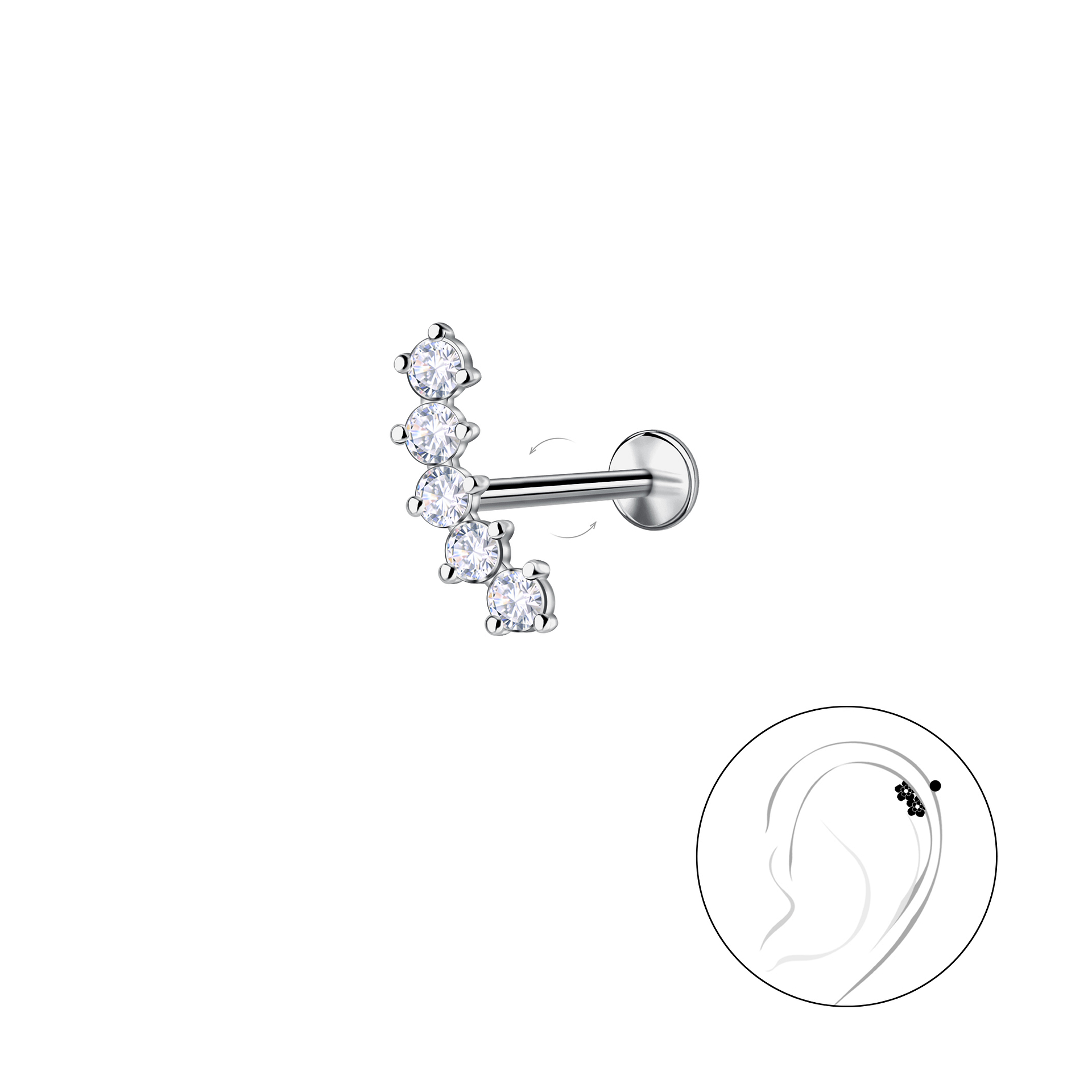 925 Silver Jewelry | Silver Geometric With Titanium Labret - 23995