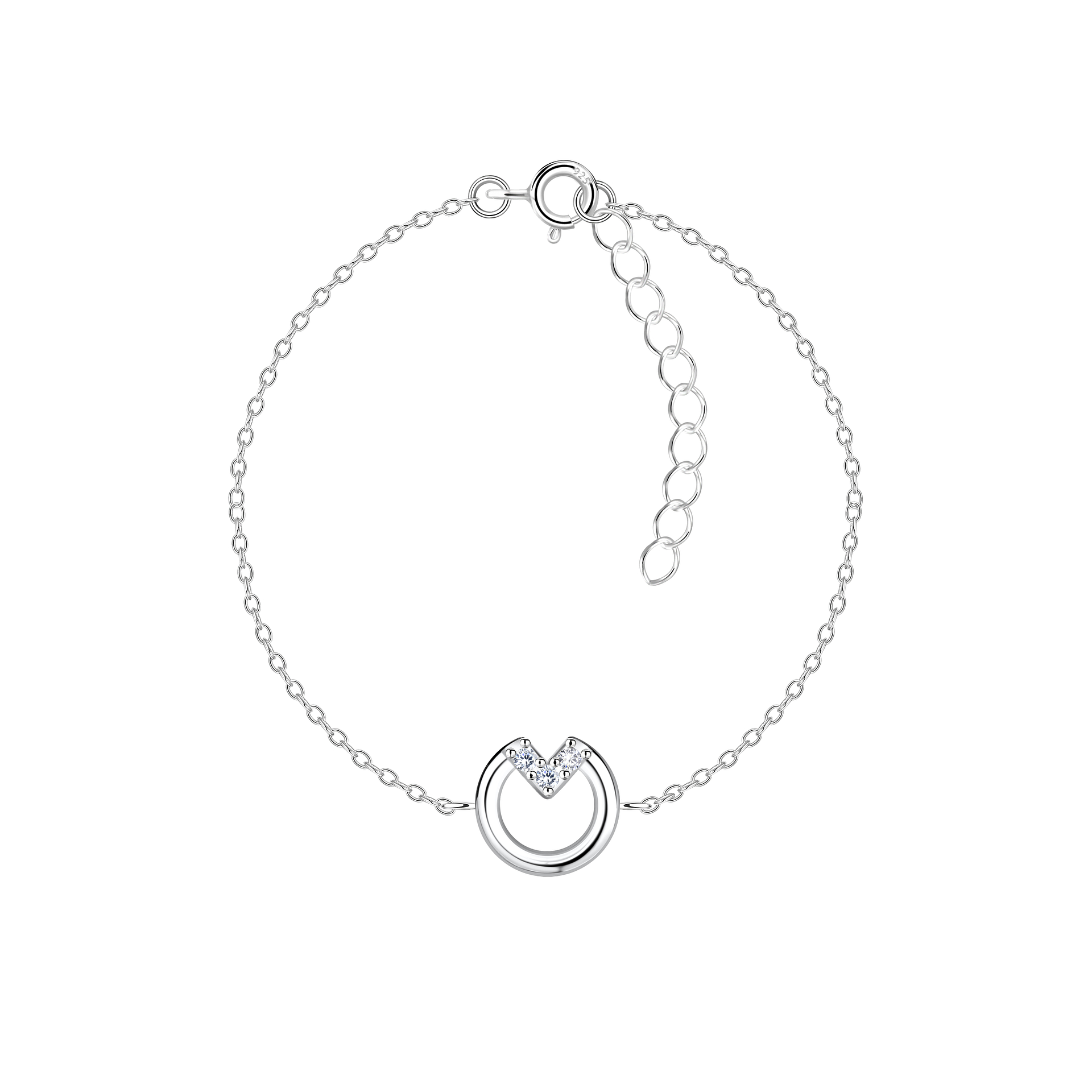 925 Silver Jewelry | Silver Circle V Bracelet - 24125