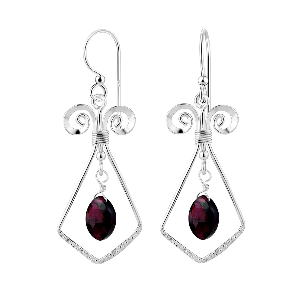 925 Silver Jewelry | Silver Geometric Earrings With Precious Stone - 7109