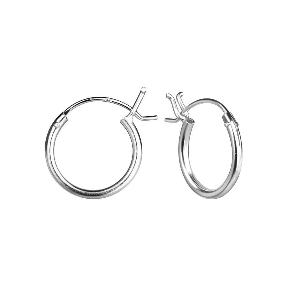 925 Silver Jewelry | 12mm Silver French Lock Hoop Earrings - 8992