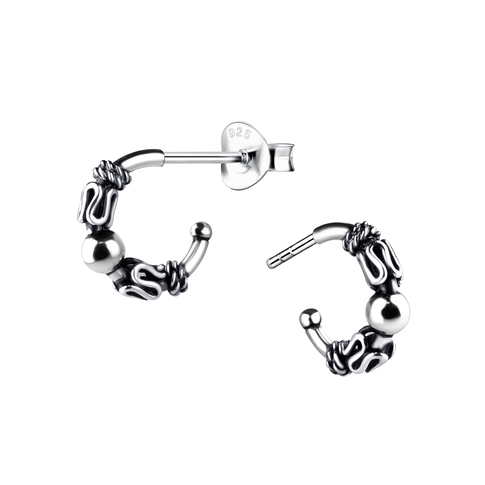 925 Silver Jewelry | Silver Half Hoop Stud Earrings - 9229