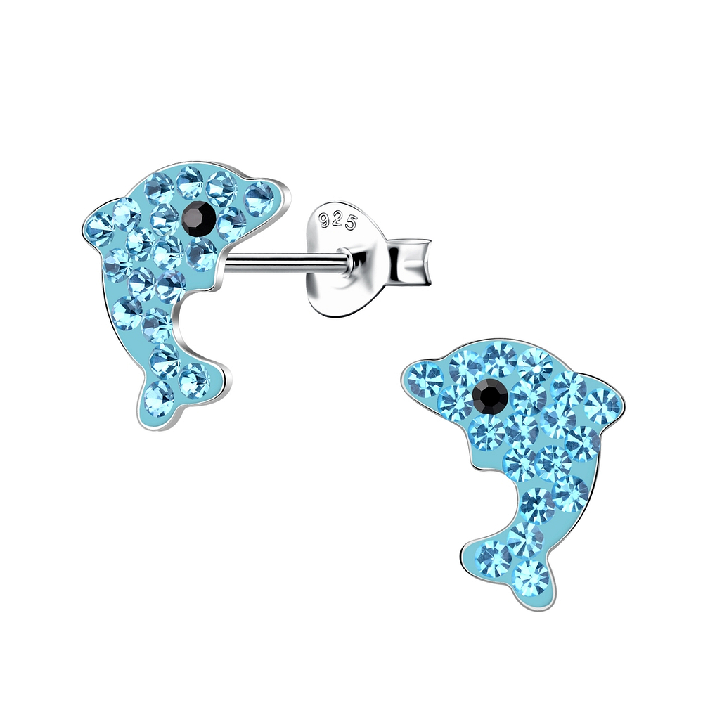 925 Silver Jewelry | Silver Dolphin Stud Earrings - 17903