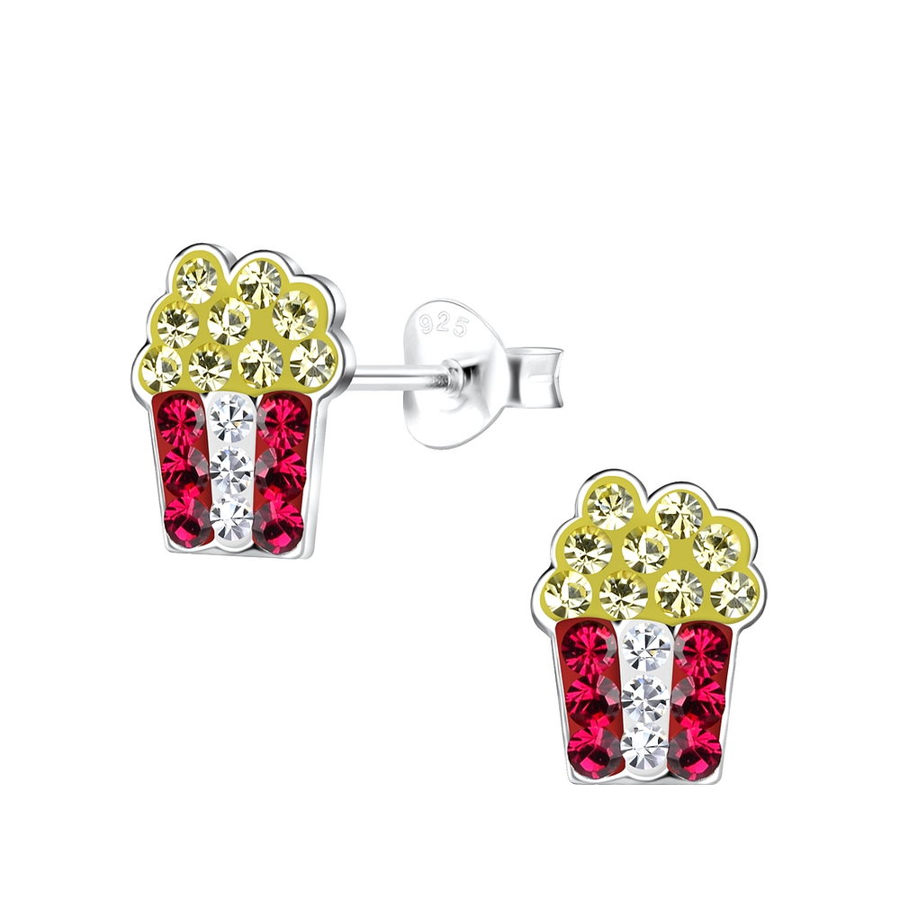 925 Silver Jewelry | Silver Popcorn Bucket Stud Earrings - 18675