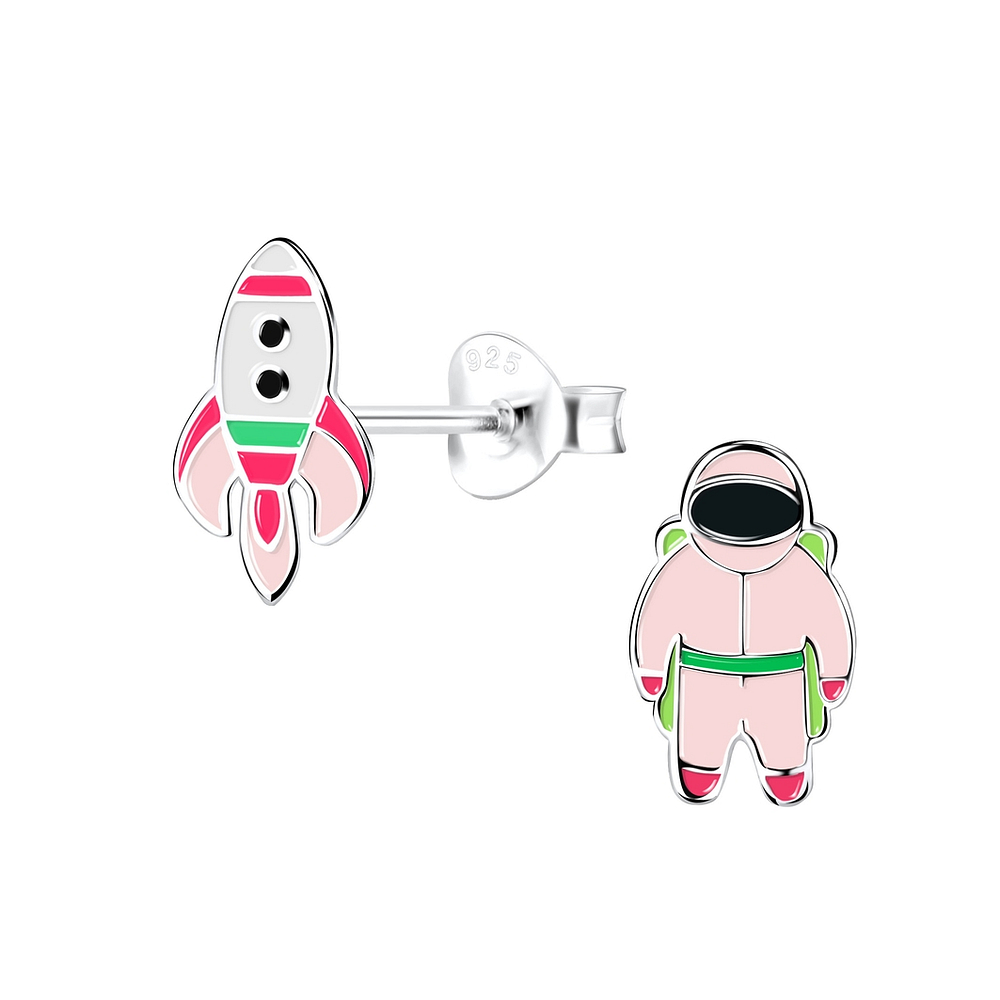 925 Silver Jewelry | Silver Rocket And Astronaut Stud Earrings - 18601