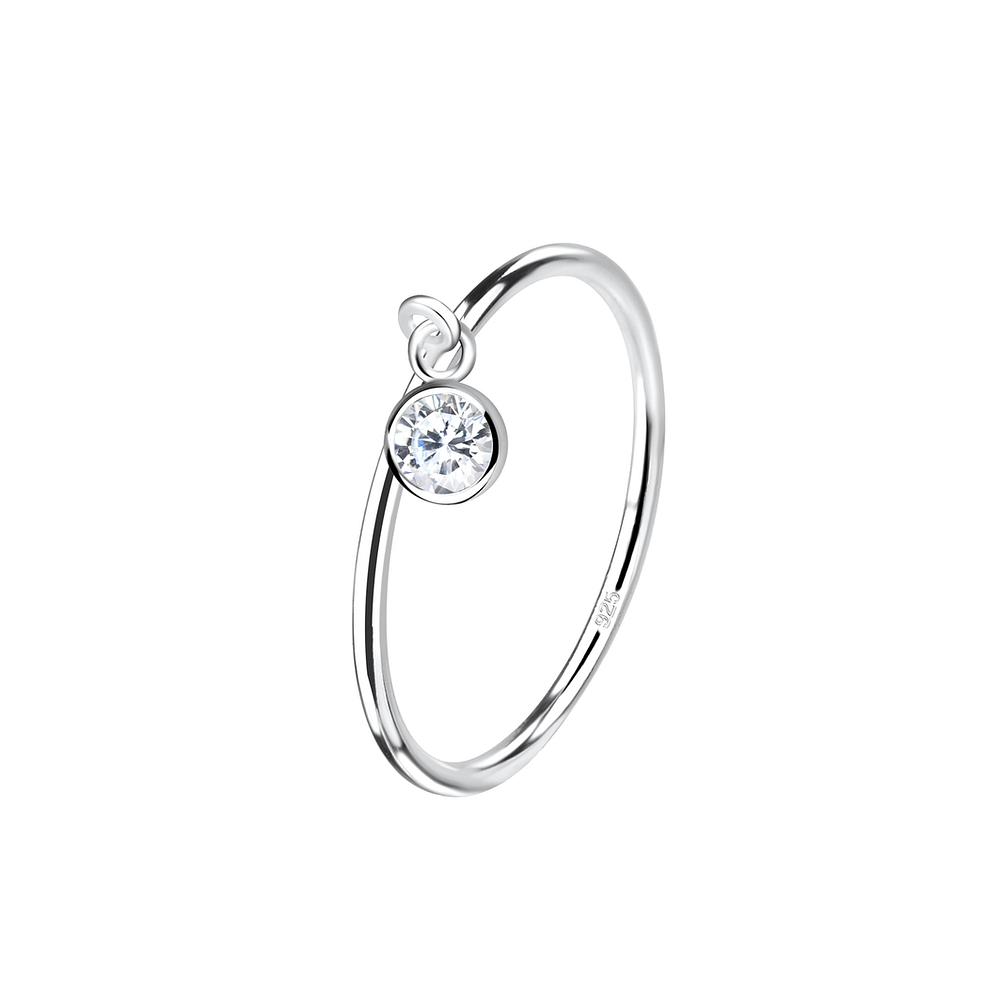925 Silver Jewelry | 4mm Round Cubic Zirconia Silver Charm Ring - 18776