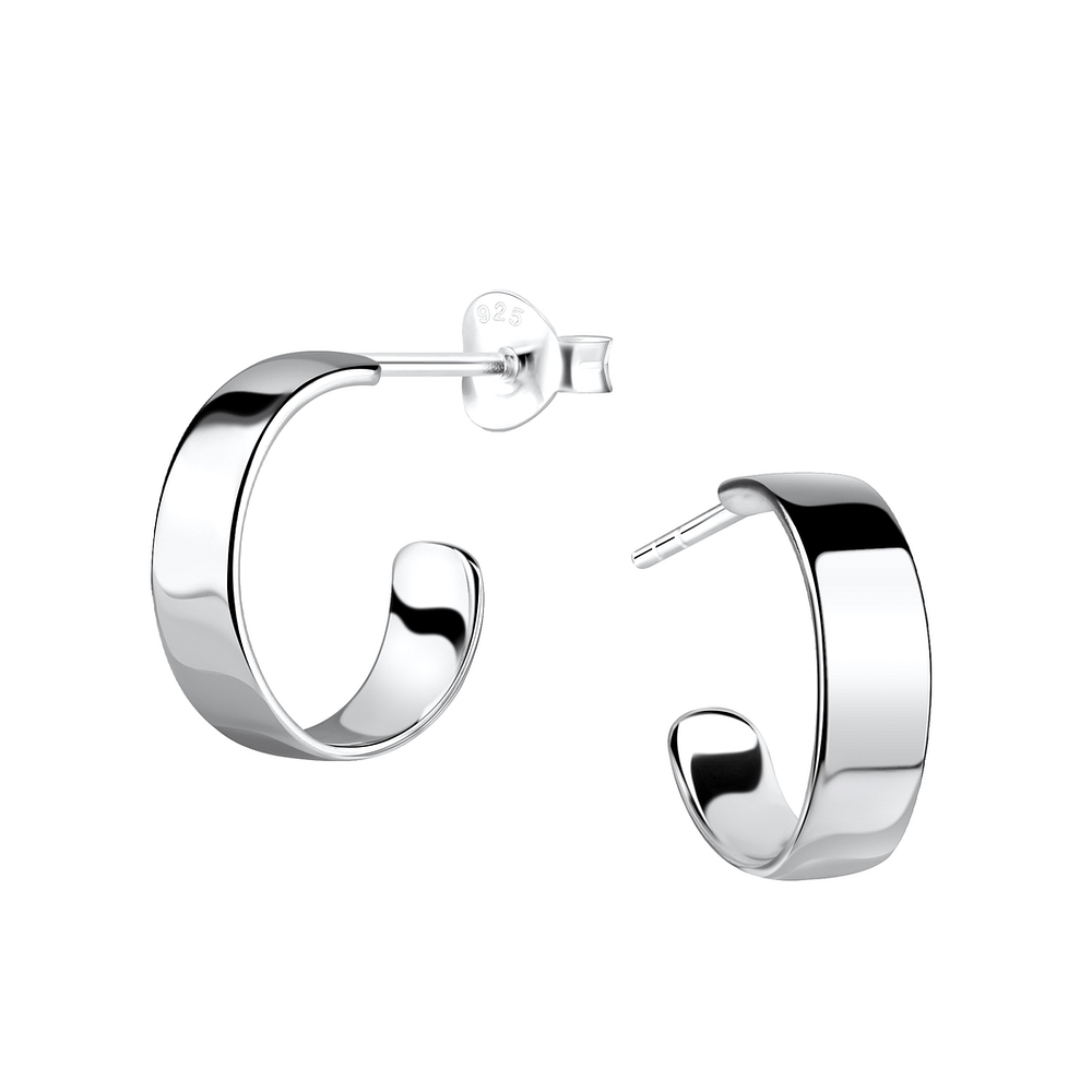 925 Silver Jewelry | Silver Half Hoop Stud Earrings - 19291