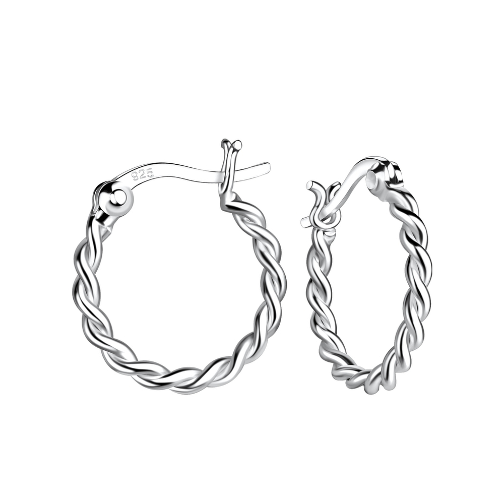 925 Silver Jewelry | 12mm Silver Twisted French Lock Hoop Earrings - 19521