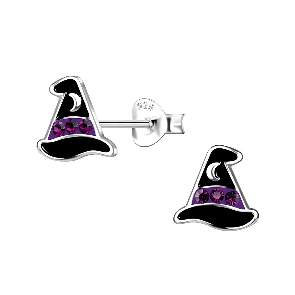 925 Silver Jewelry | Silver Witch Hat Stud Earrings - 20045