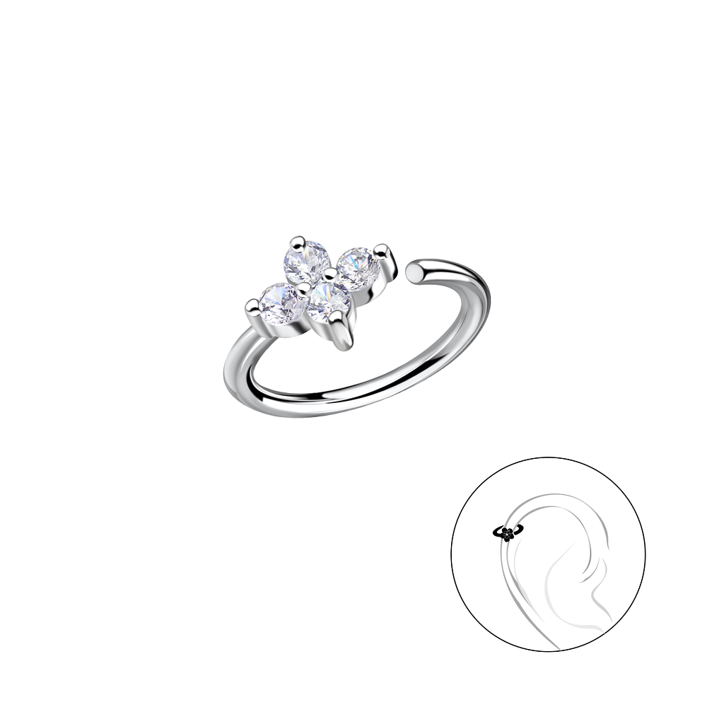 925 Silver Jewelry | Silver Flower Helix Hoop - 20643